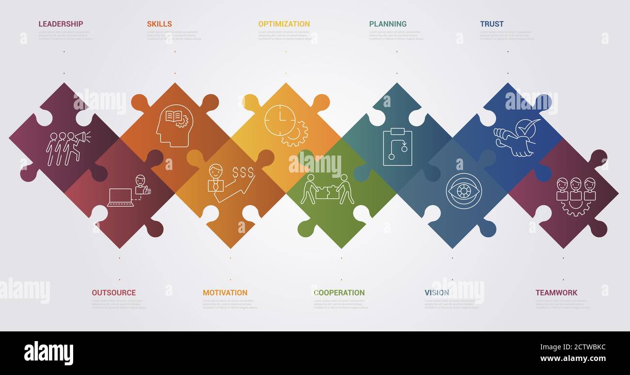 Infographic Business Management template. Icons in different colors ...