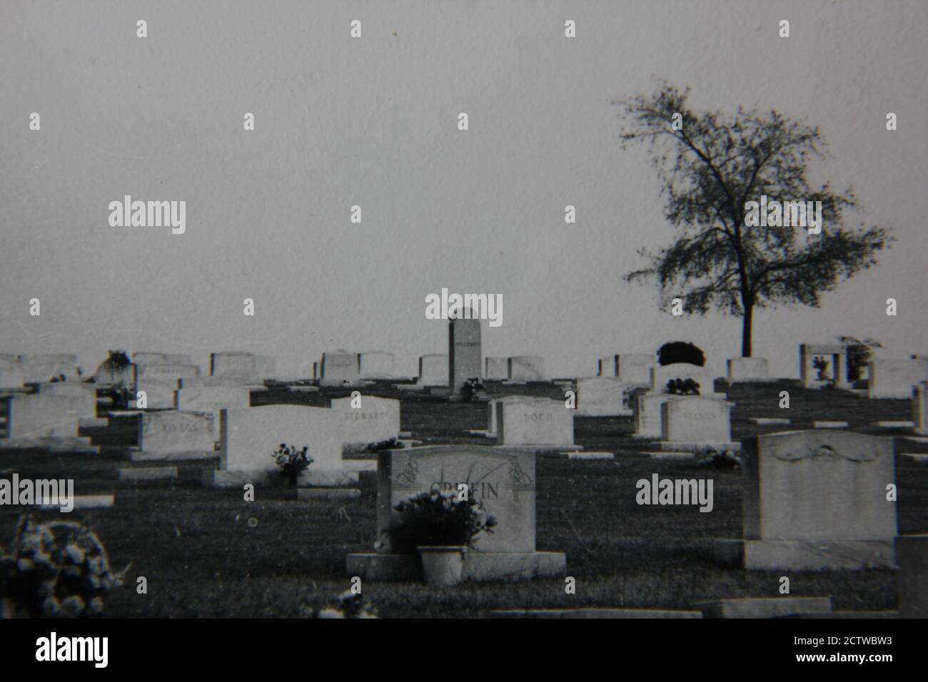 Fine 1970s vintage black and white photography of gravestones standing ...