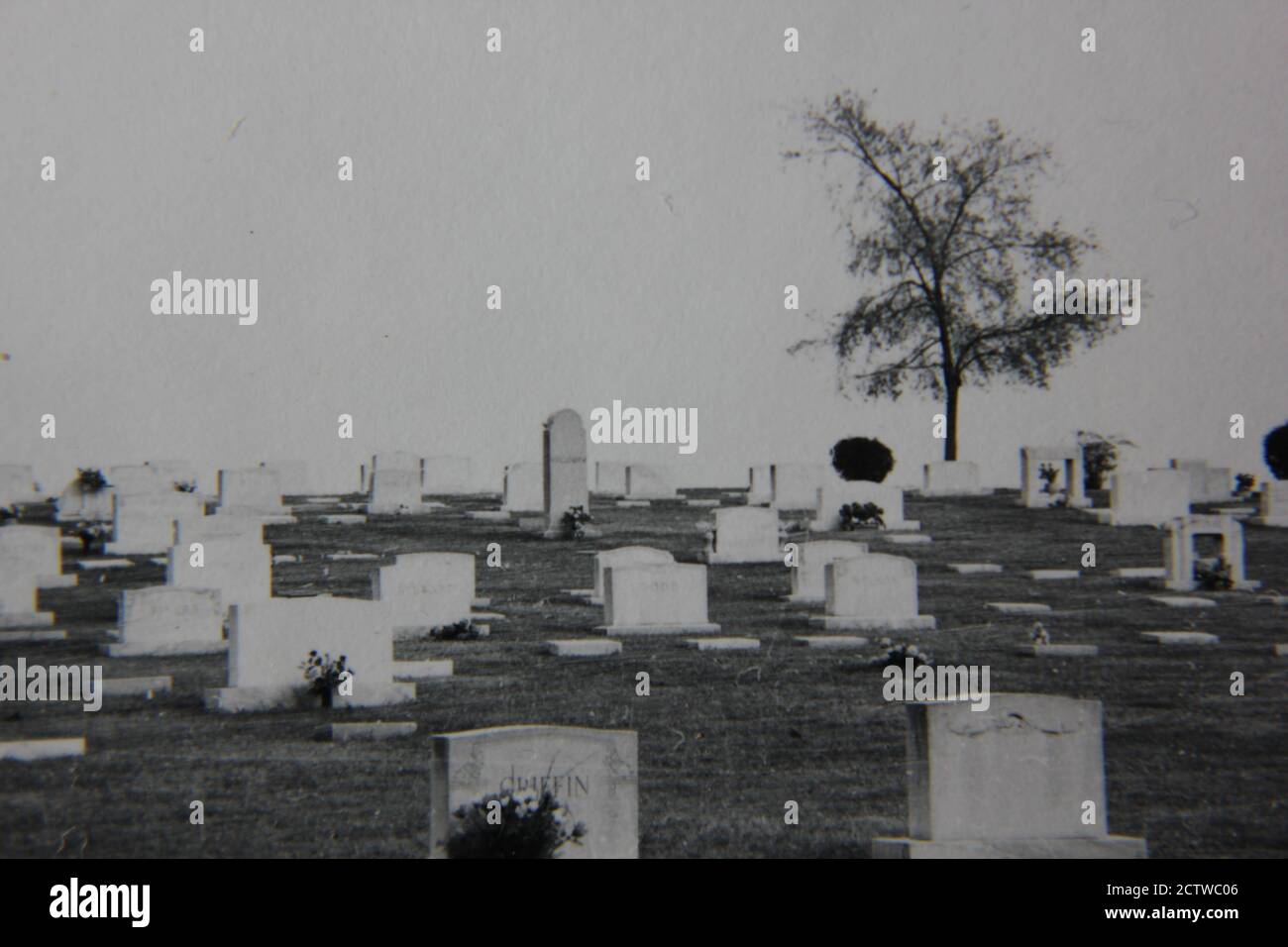 Fine 1970s vintage black and white photography of gravestones standing ...