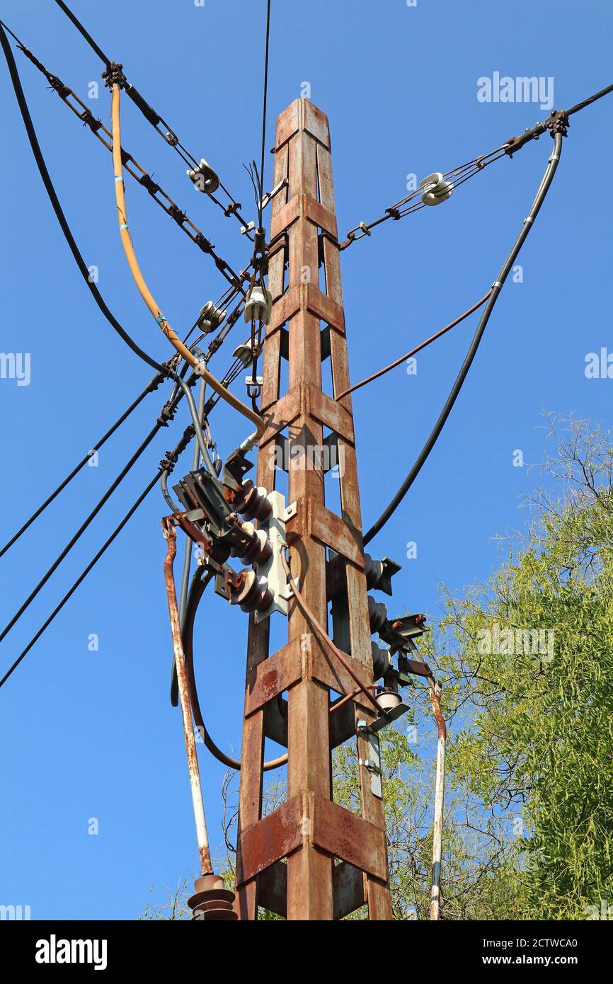 Electricity pole on the street Stock Photo - Alamy