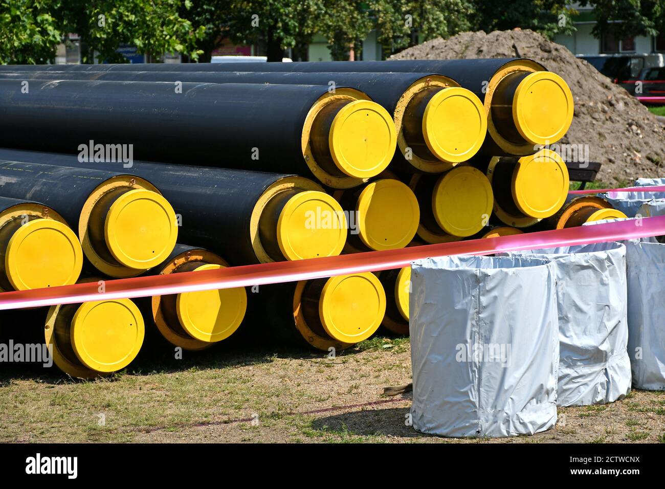 Large steel pipes at the construction site Stock Photo - Alamy