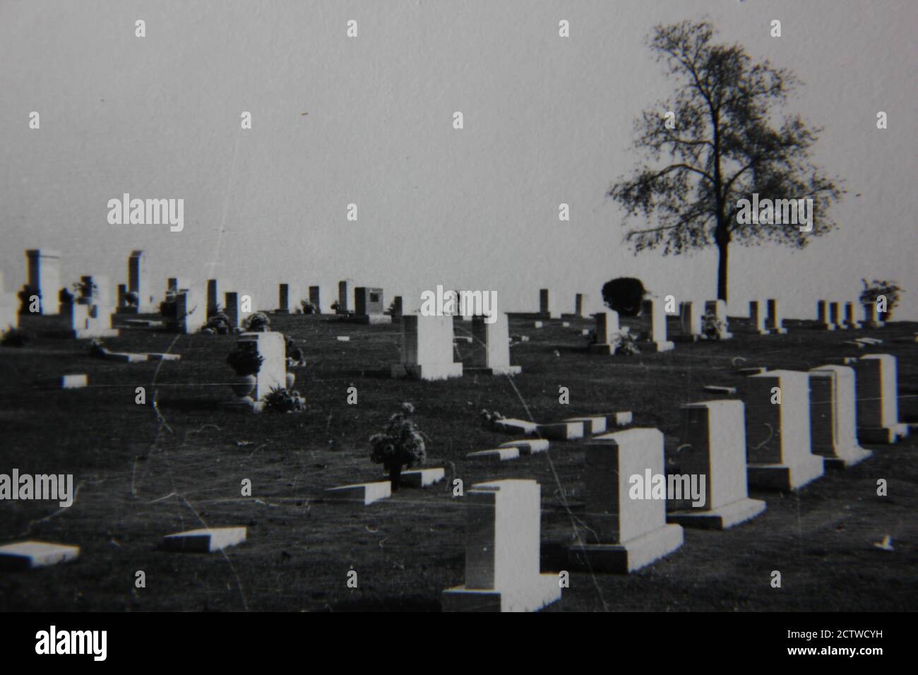 Fine 1970s vintage black and white photography of gravestones standing ...