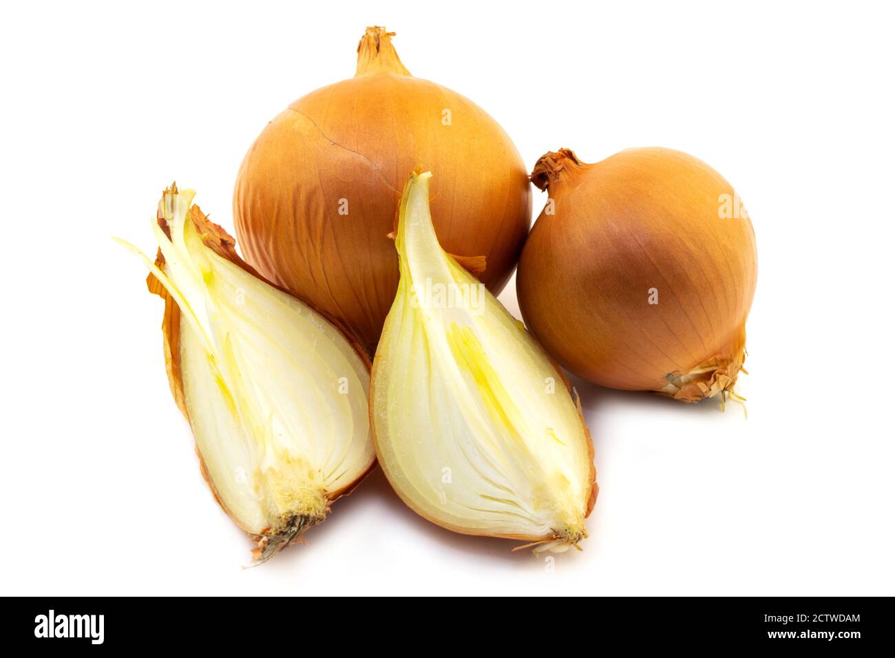 whole and sliced onion bulbs isolated on a white background Stock Photo ...