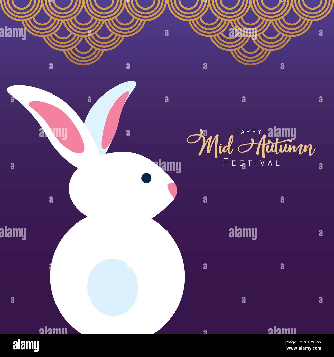 mid autumn celebration card with rabbit vector illustration design ...