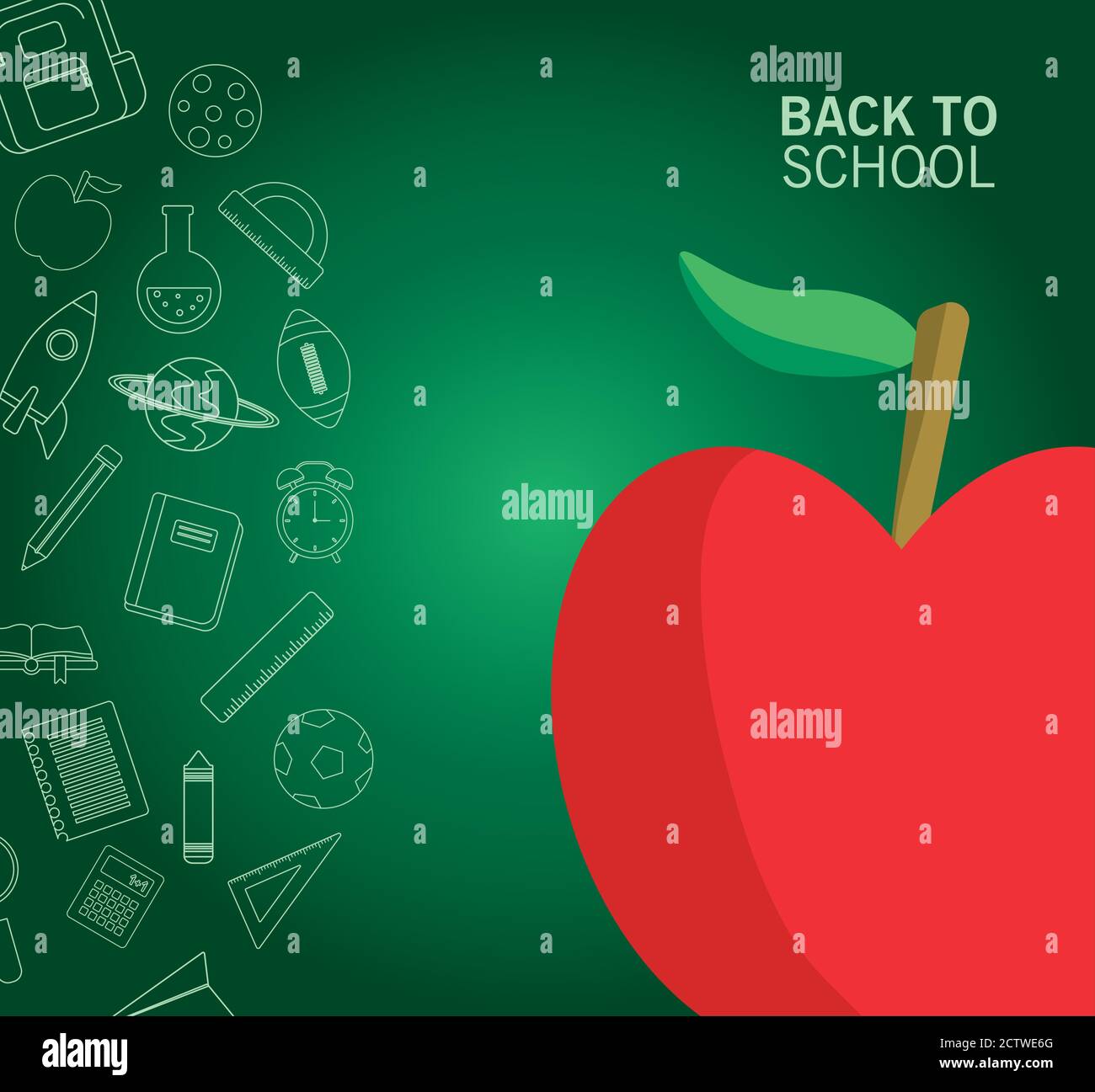 back to school lettering season with apple and supplies in chalboard ...