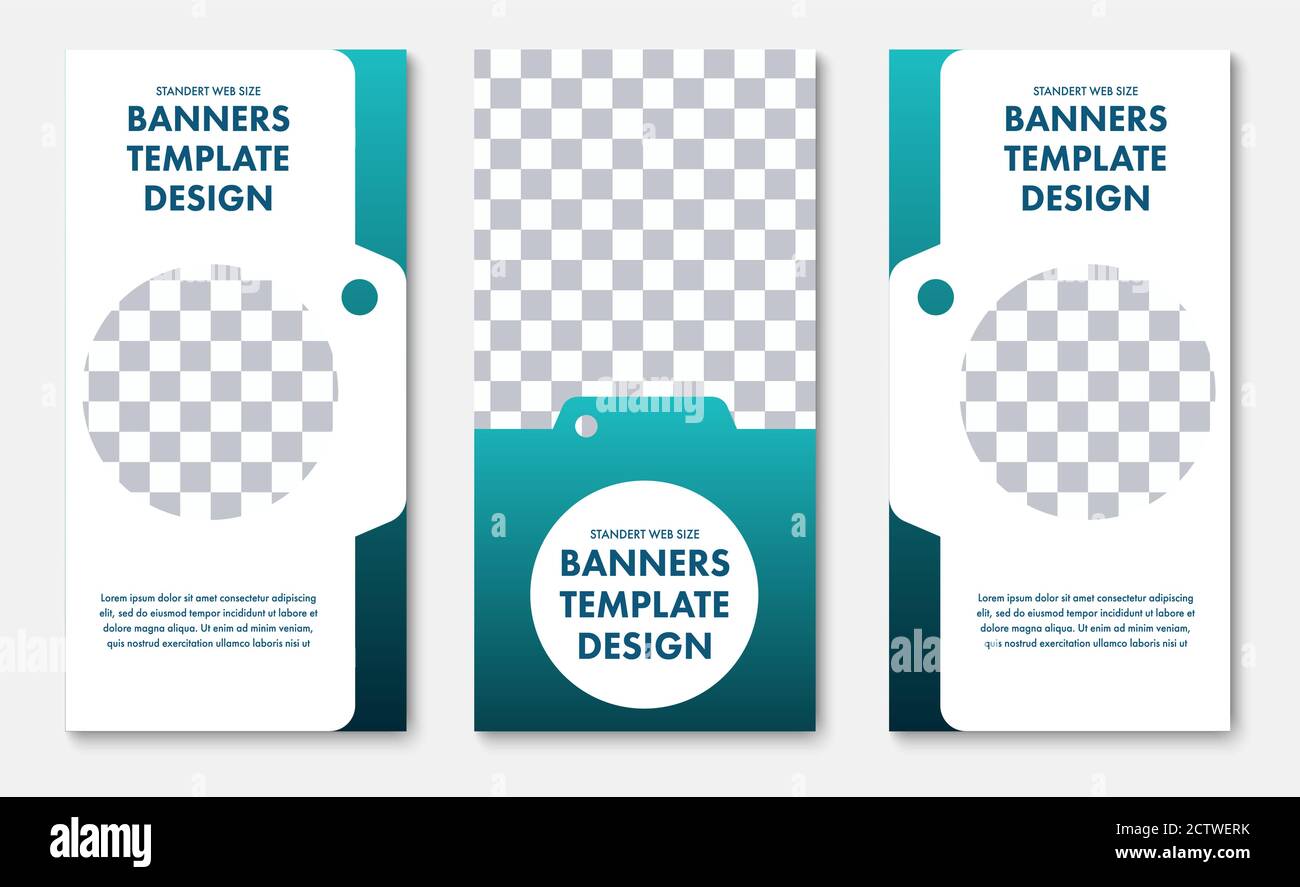 set of vertical vector banners with a place for photos in the shape of ...