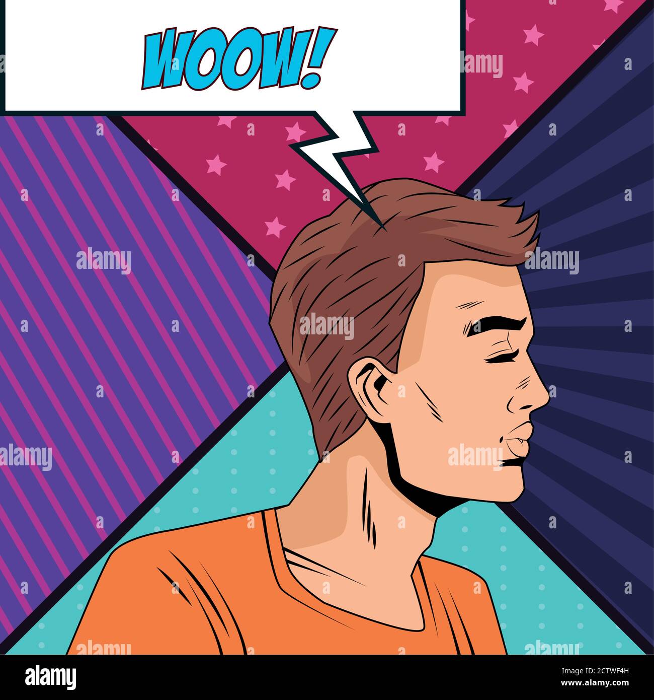 young woman profile with expression cloud pop art style character ...