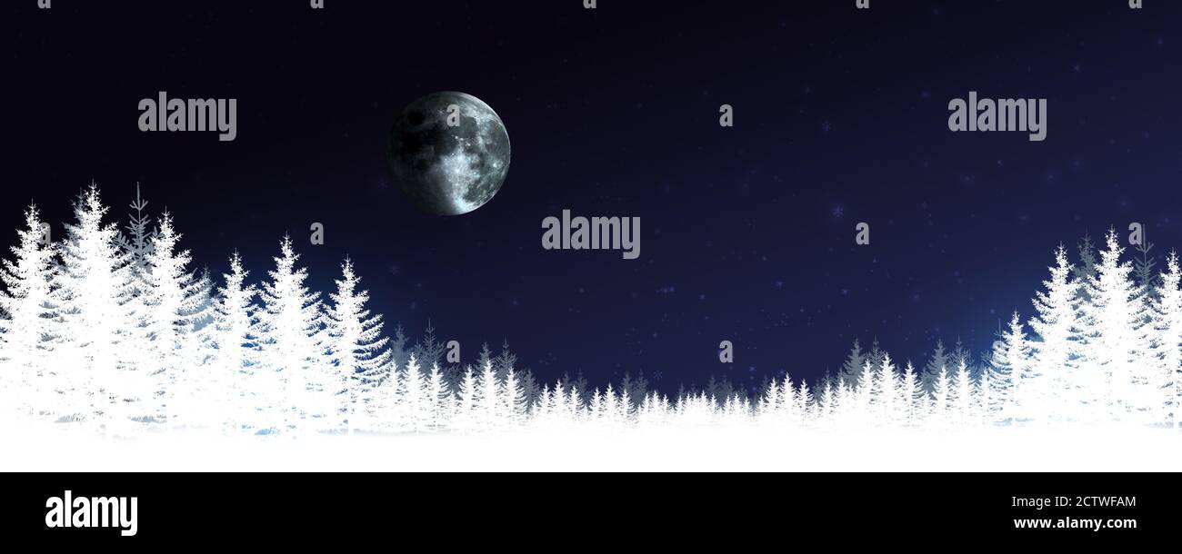 winter night forest background with snow trees and moon Stock Photo - Alamy