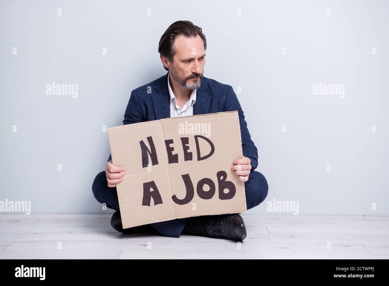Full size photo of unhappy stressed worker mature guy financial crisis ...