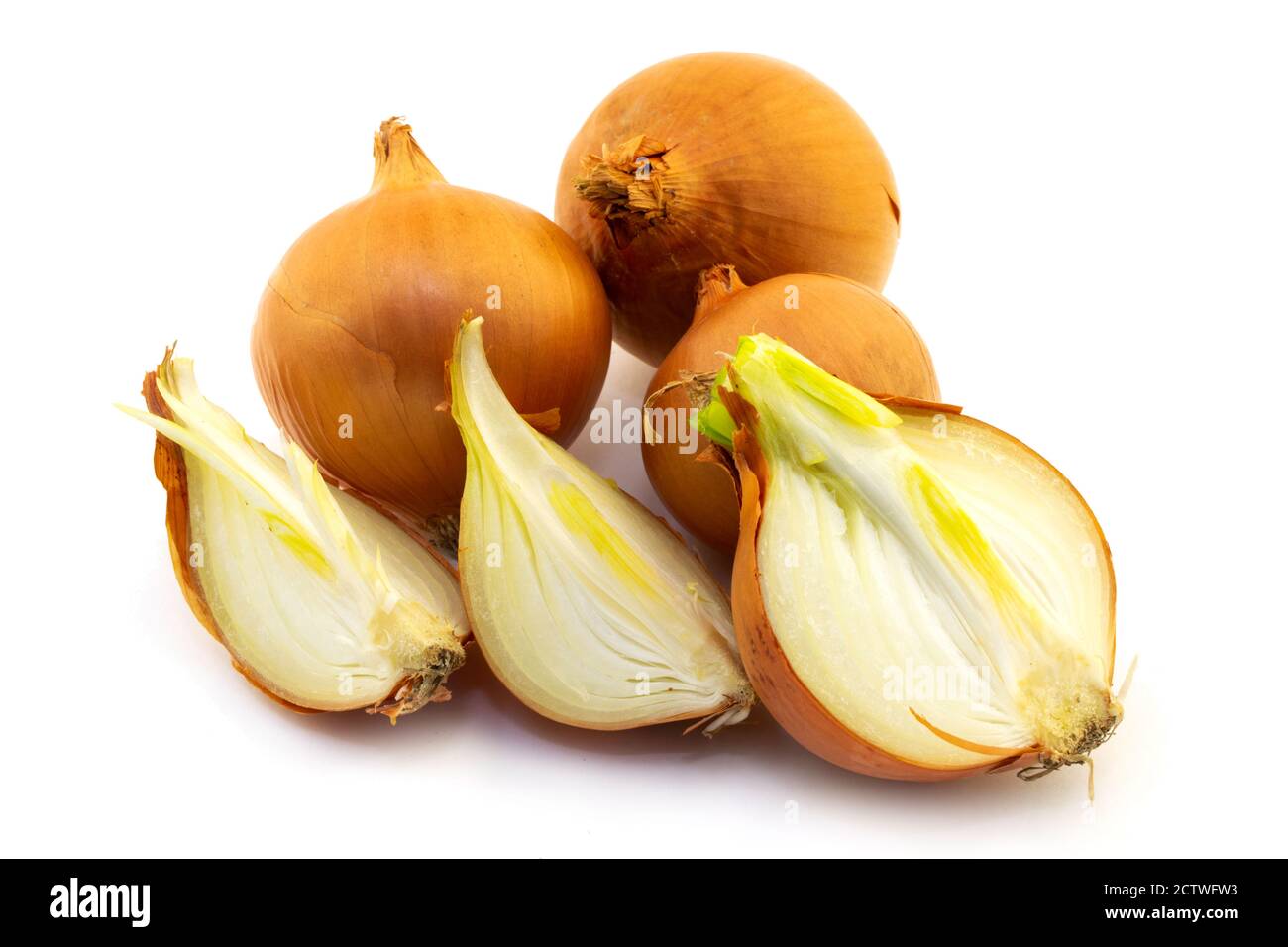 whole and sliced onion bulbs isolated on a white background Stock Photo ...