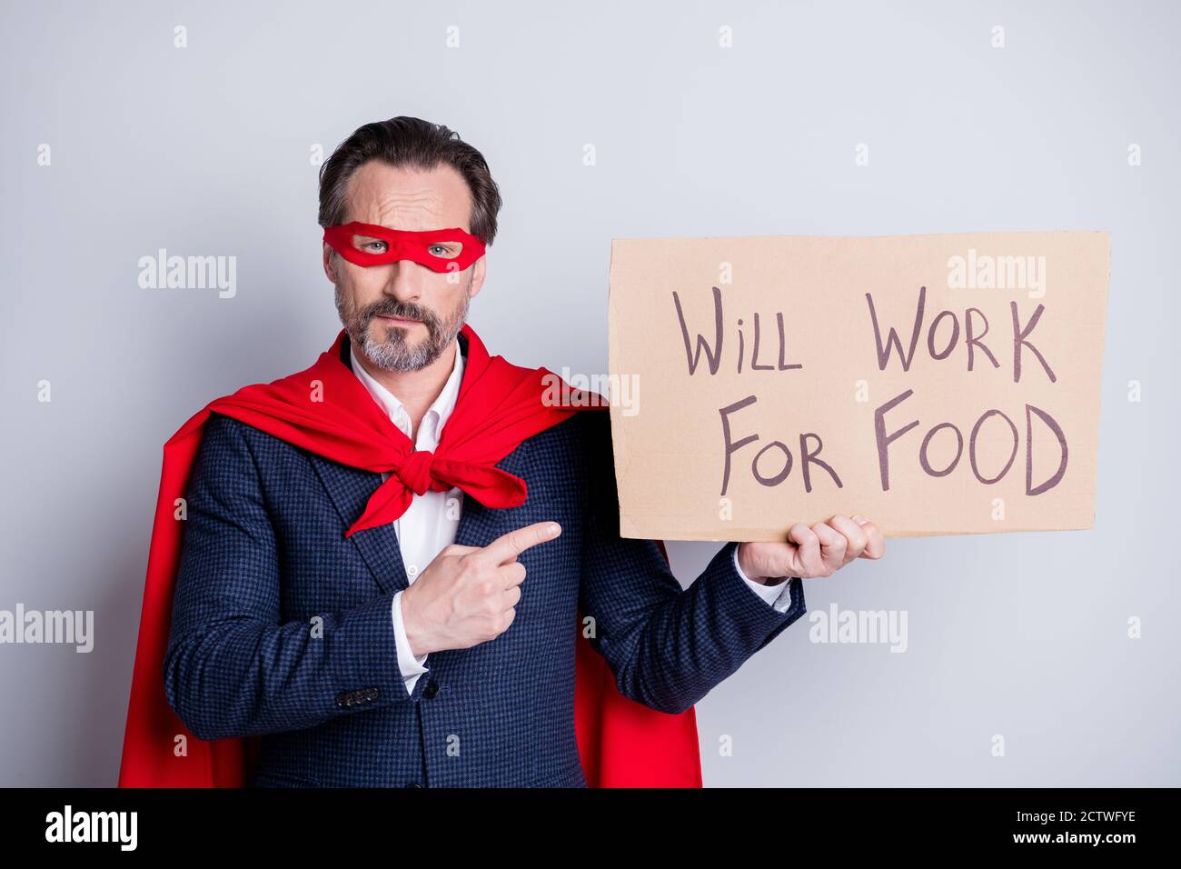 Photo of stressed mature dismissed business guy super hero character ...