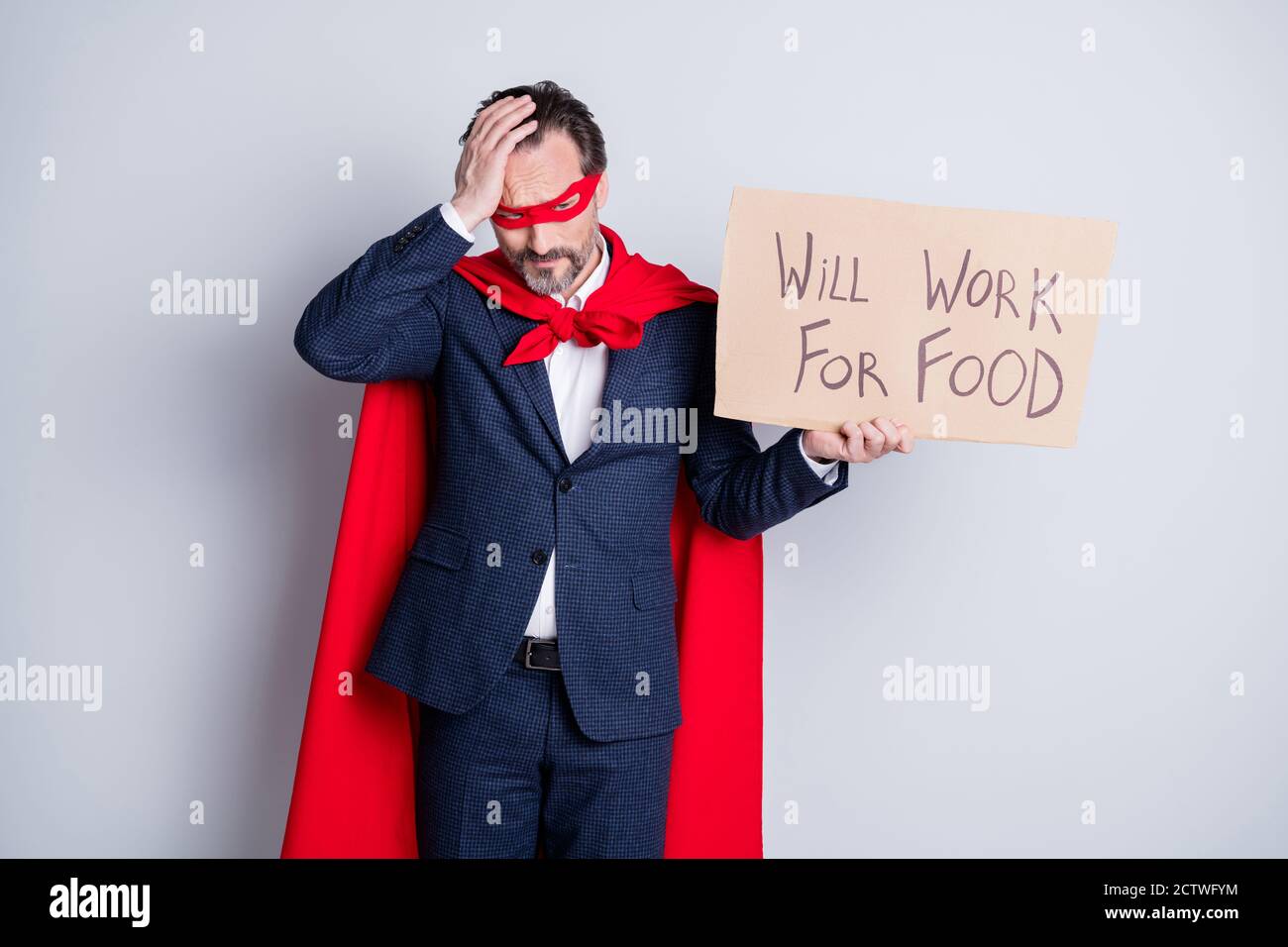 Photo of stressed troubled beggar mature dismissed business guy super ...