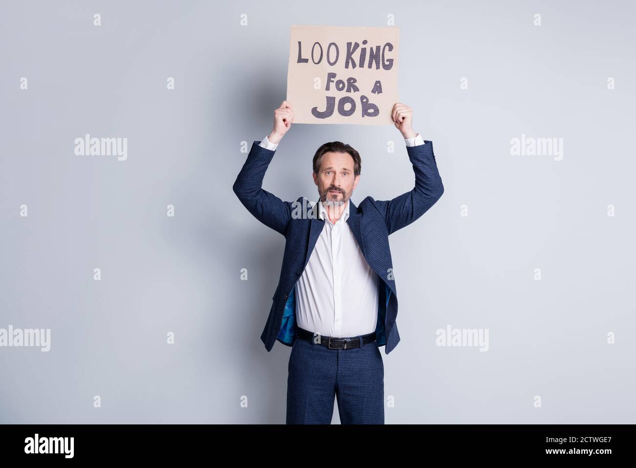 Photo of dismissed aged mature guy business man protest financial ...