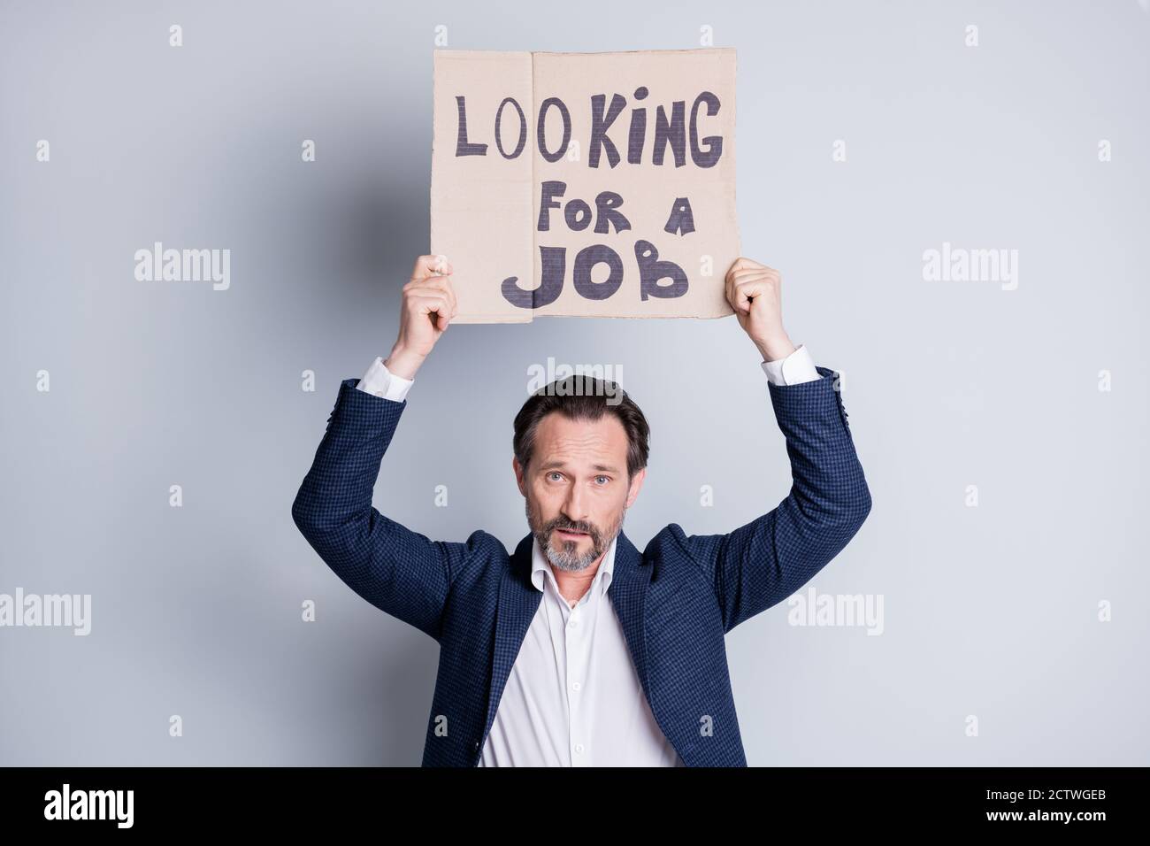 Photo of unhappy sad stressed worker aged mature guy loser business man ...