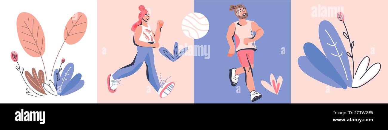 Marathon race runners characters of running men and women Stock Vector ...