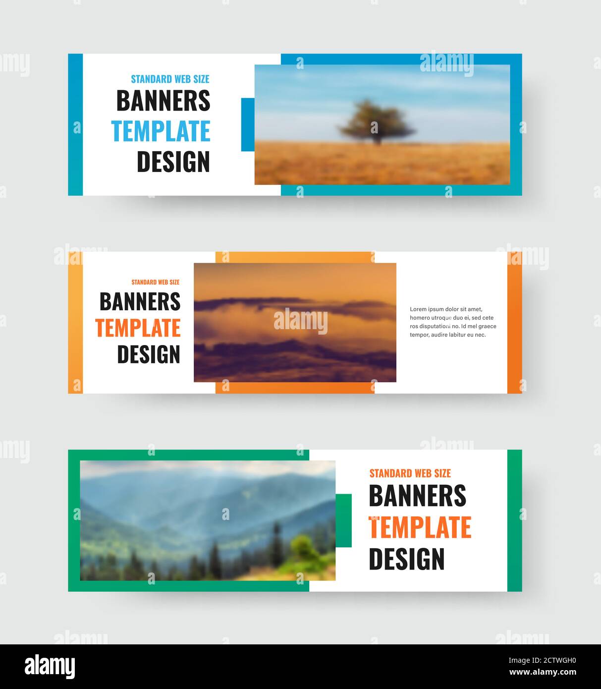 Set of vector horizontal web banners with rectangle for photo and color ...