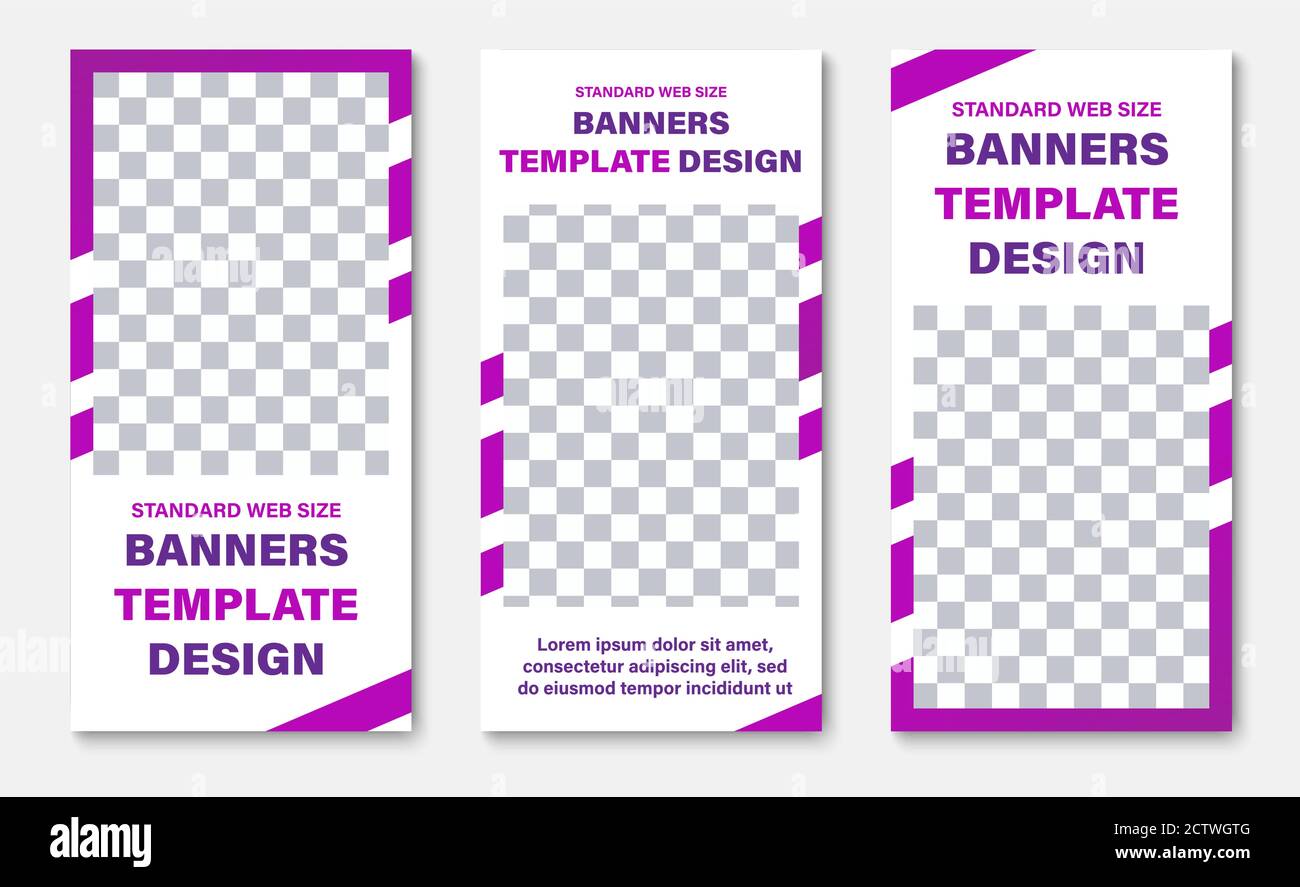 Template of white vertical web banners with rectangle for photos and ...