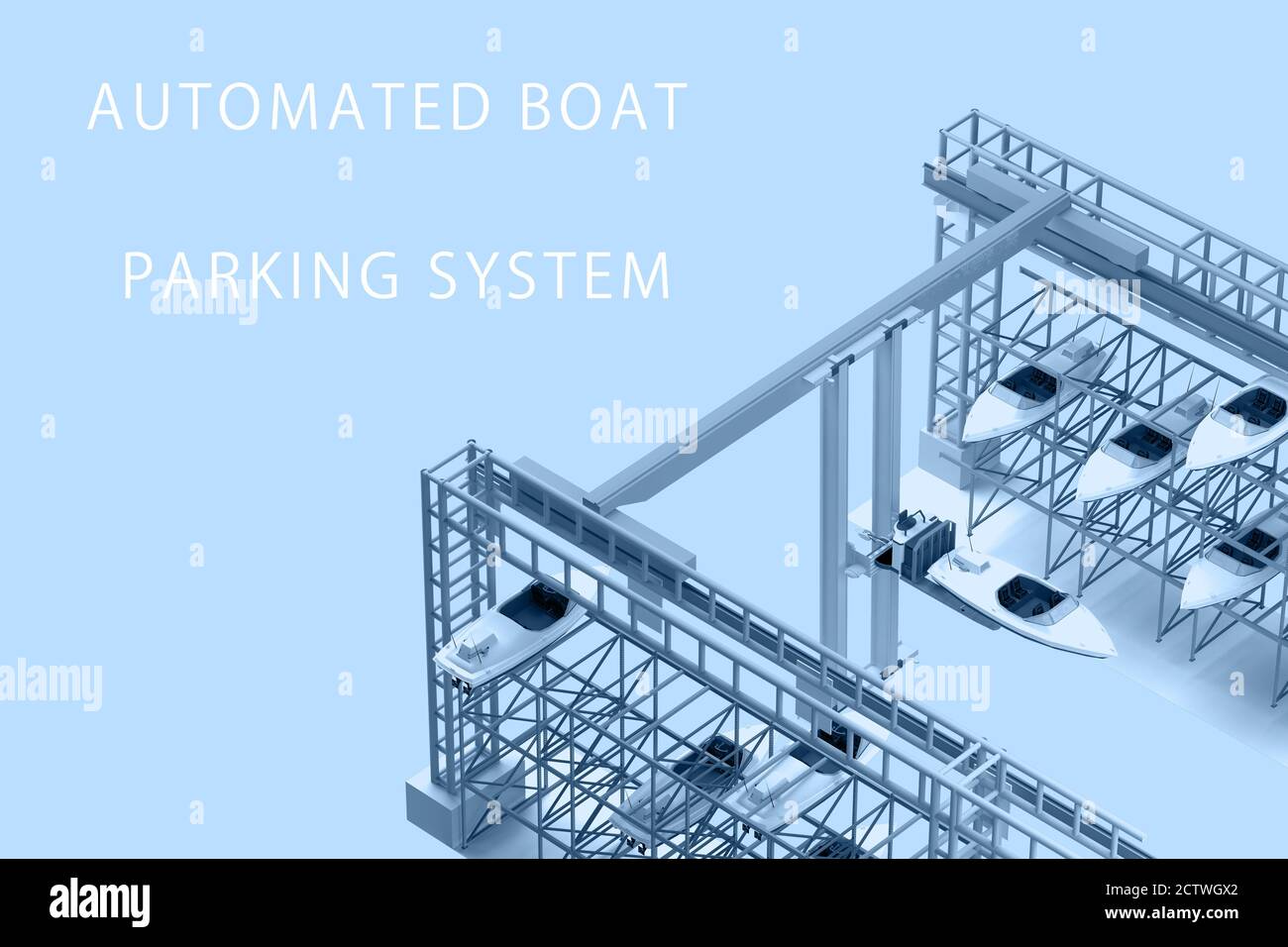 automatic boat parking system. 3d rendering Stock Photo - Alamy