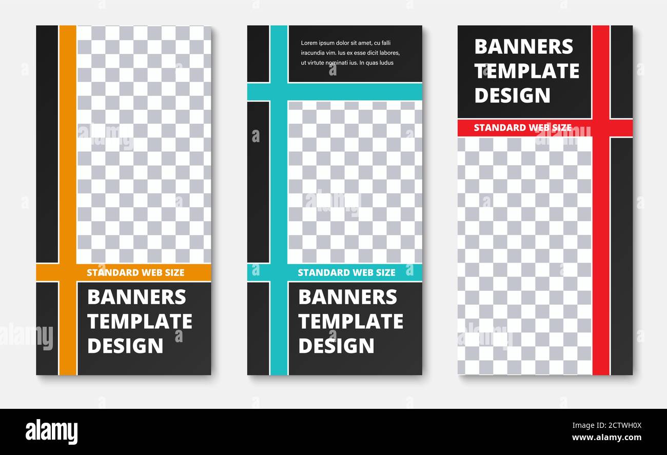 Set of vector vertical black web banners with the division into blocks ...