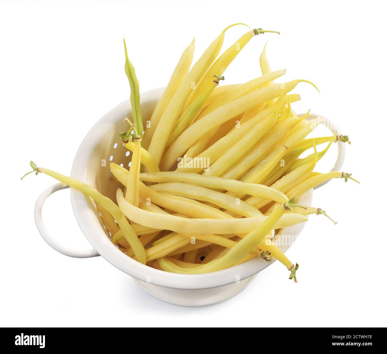 wet yellow beans in white colander isolated on white background Stock ...