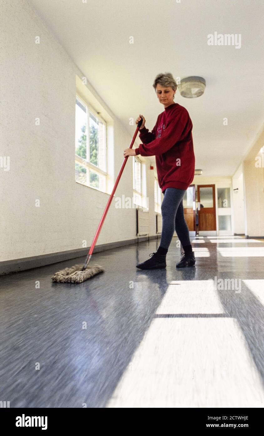 Contract claning staff in action at the end of the school day at ...