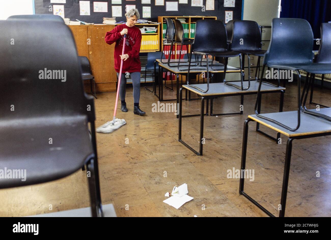 Contract claning staff in action at the end of the school day at ...