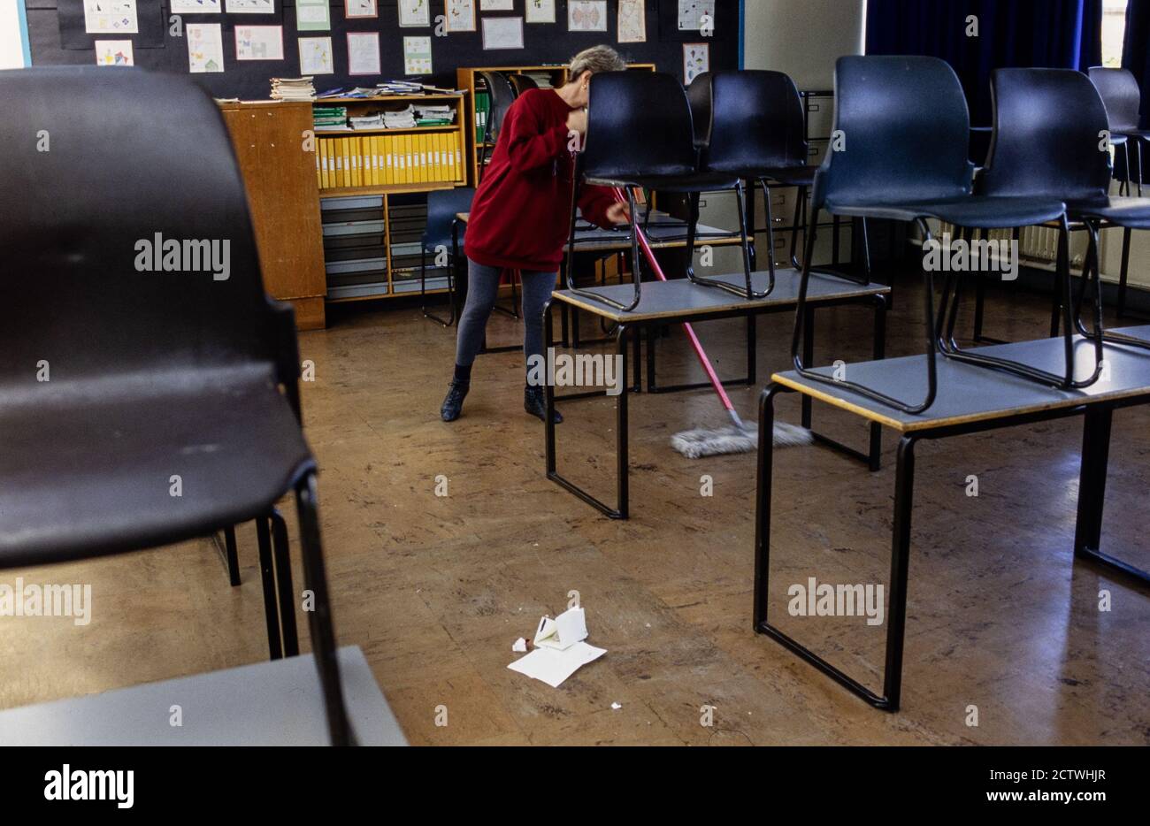 Contract claning staff in action at the end of the school day at ...