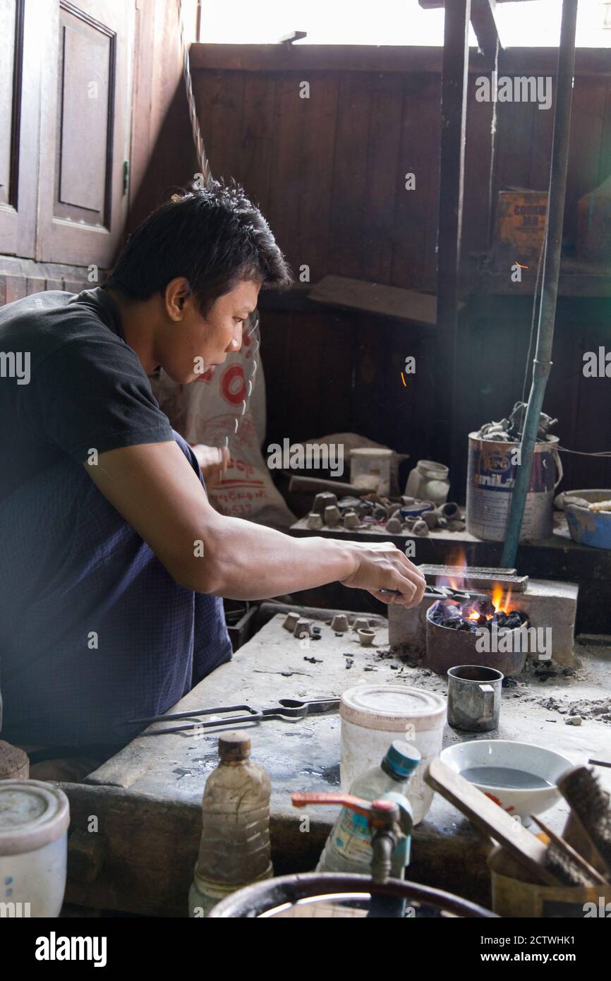 Inle Lake Myanmar 12/16/2015 traditional silversmith workshop floating ...