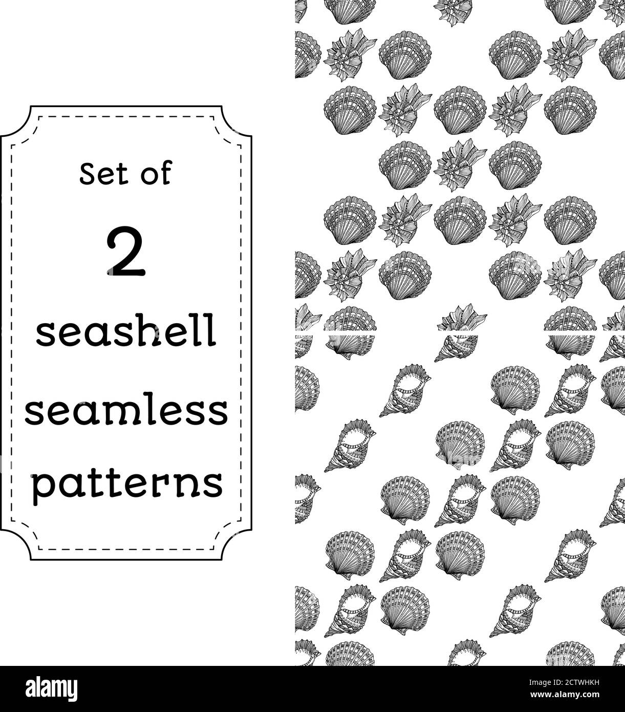 Set of geometric seamless pattern of seashells. Vector illustration in ...
