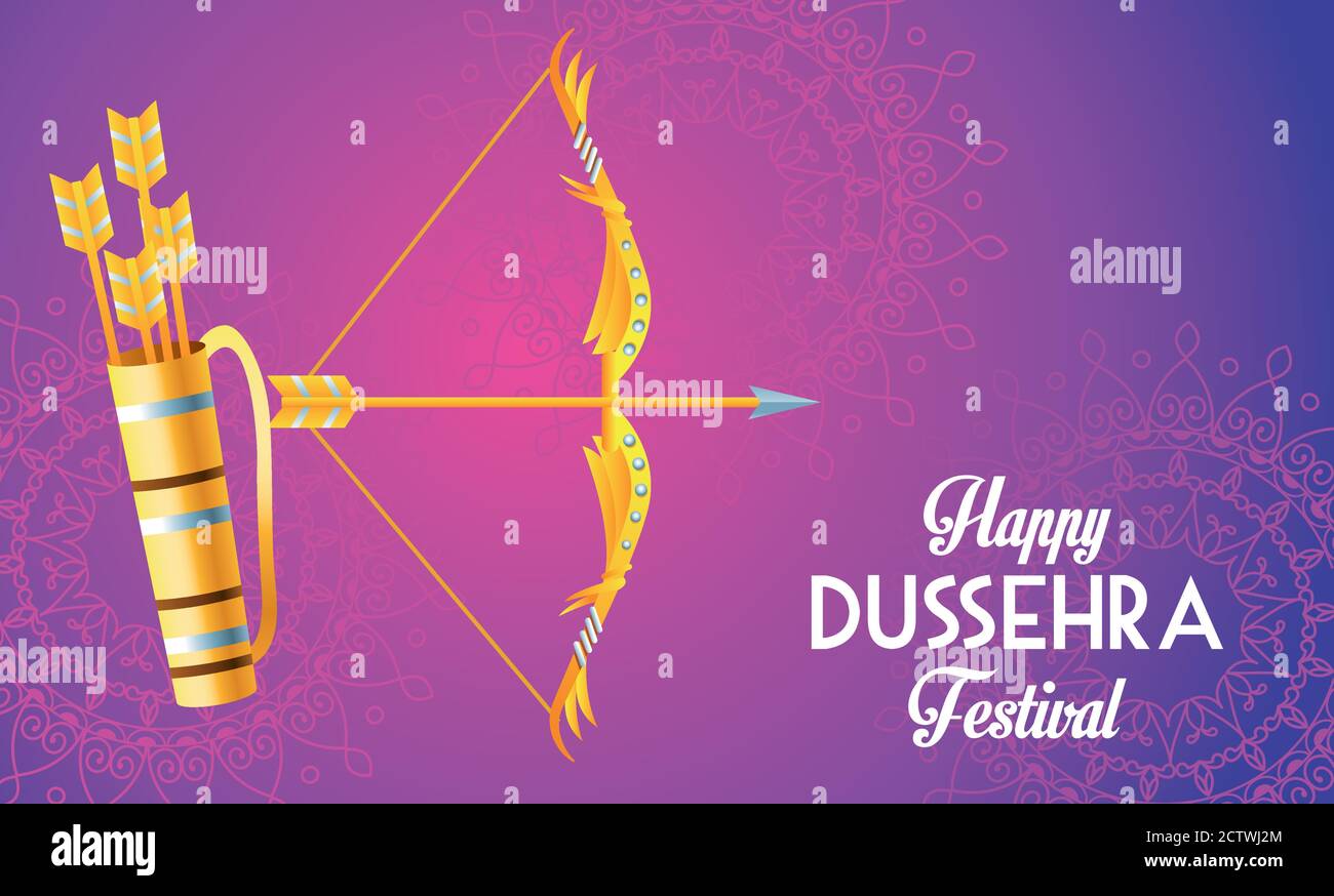 happy dussehra festival poster with arch vector illustration design ...