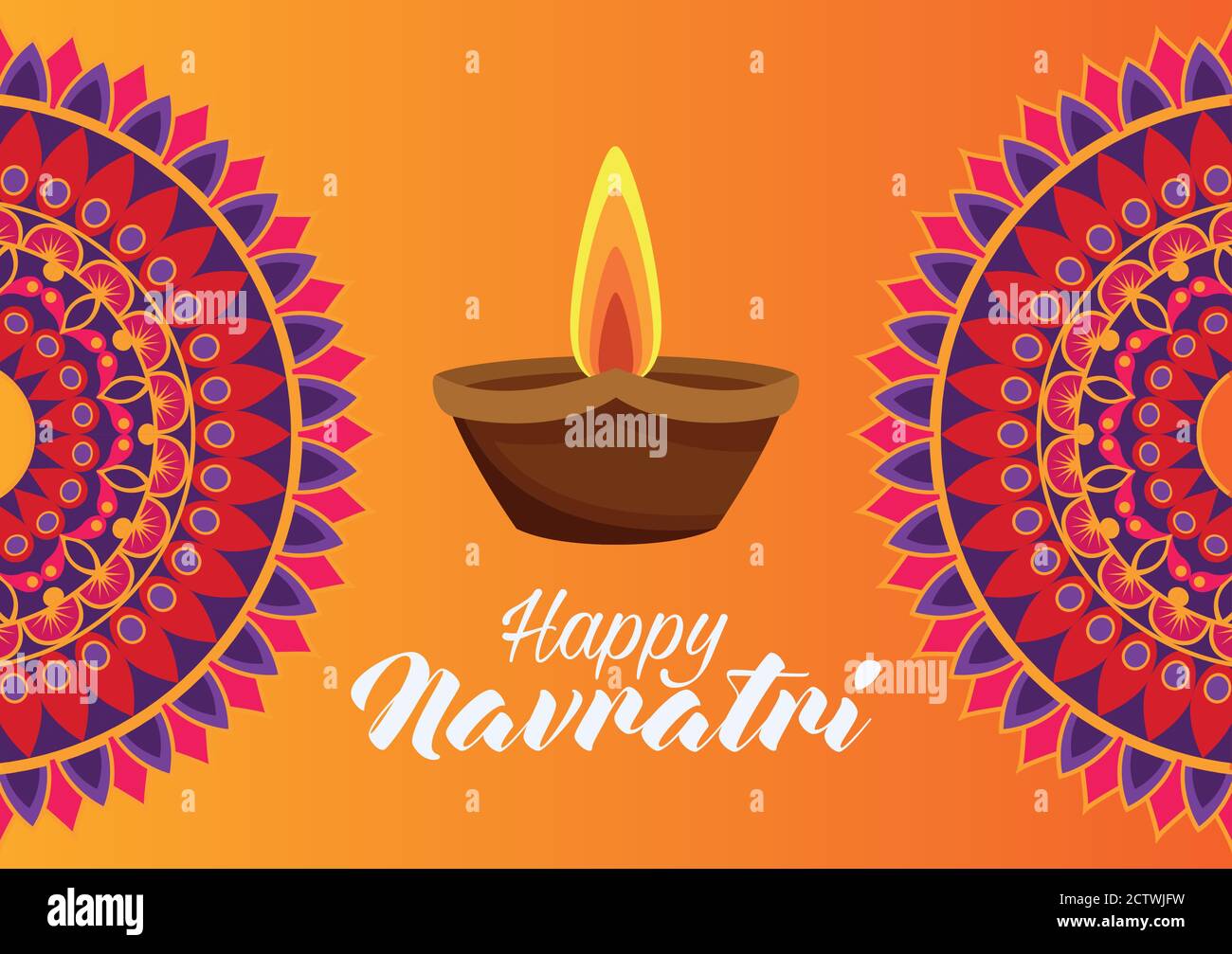 happy navratri celebration card with candle and mandalas vector ...