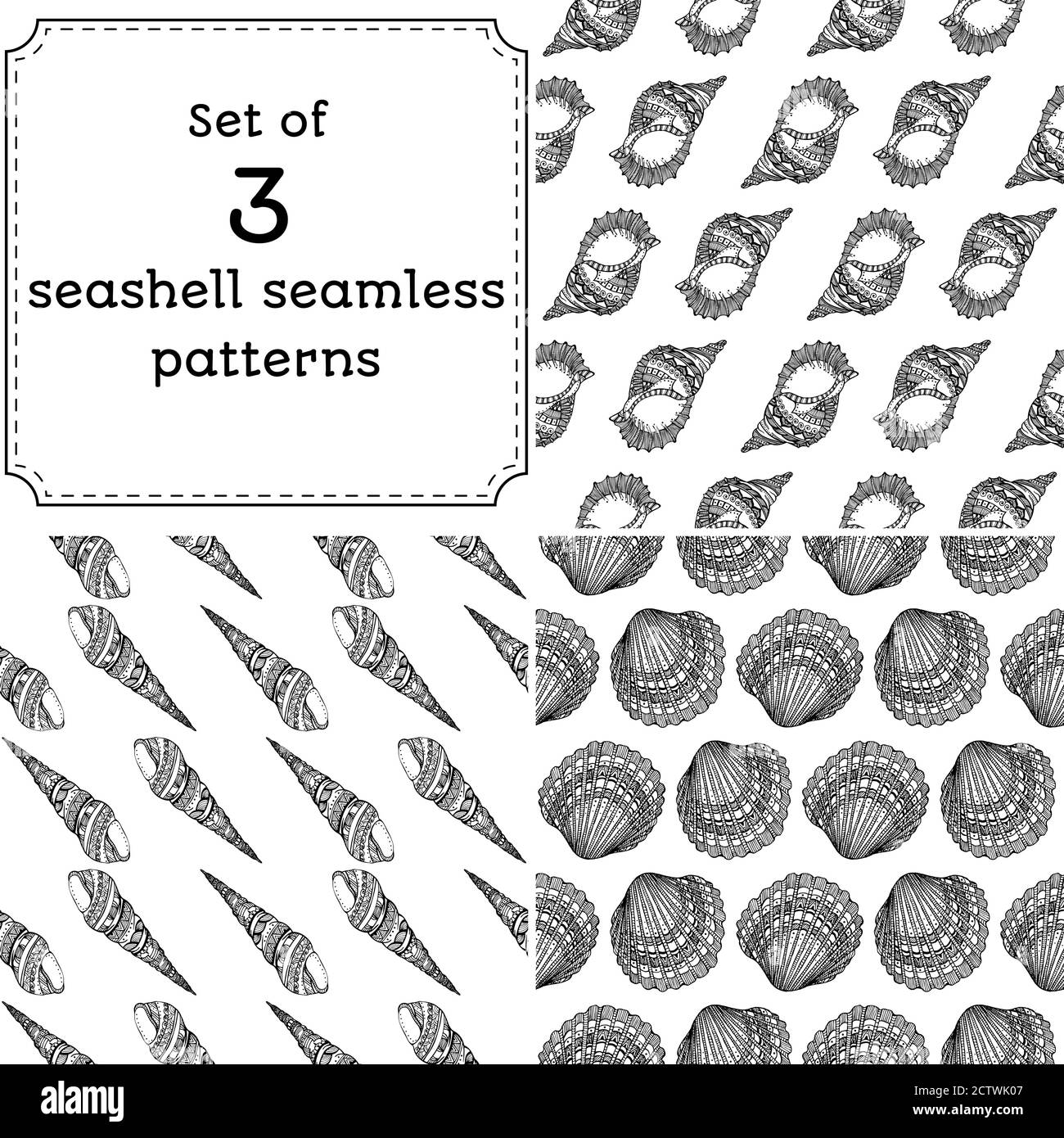Set of geometric seamless pattern of seashells. Vector illustration in ...