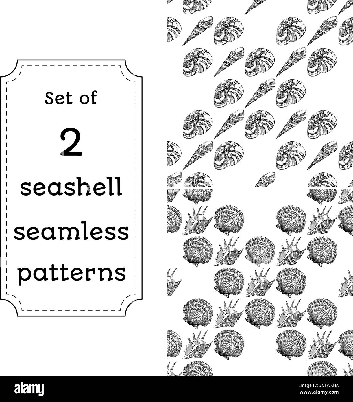 Set of geometric seamless pattern of seashells. Vector illustration in ...