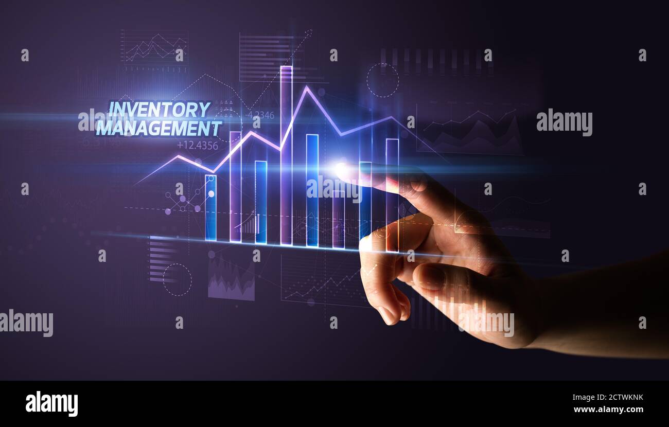 Hand touching INVENTORY MANAGEMENT button, business concept Stock Photo ...