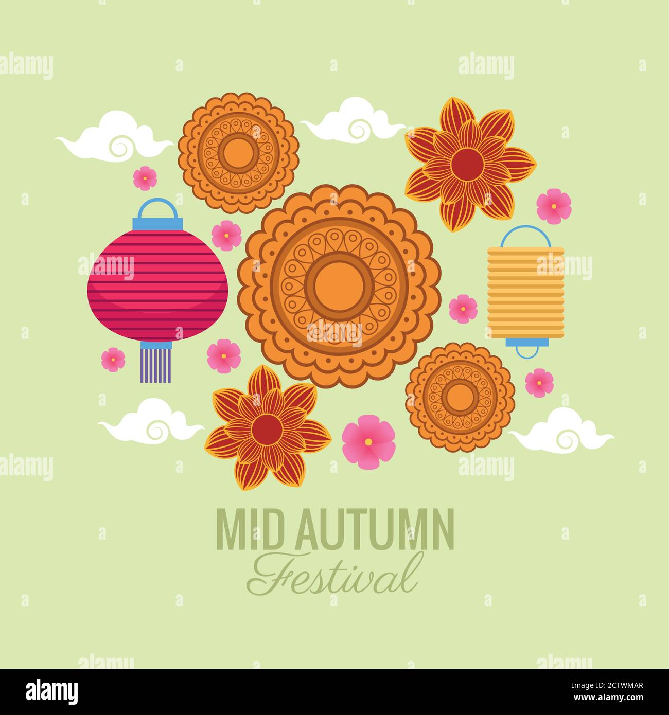mid autumn festival celebration with flowers and lanterns hanging ...