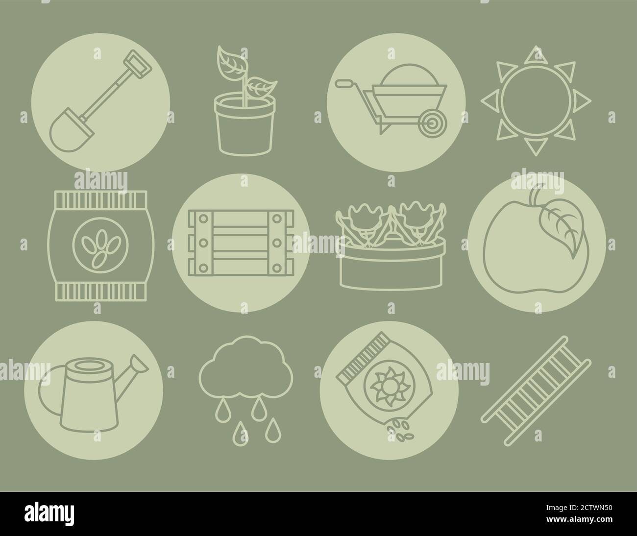 gardening, garden planting ecology tools icons line icons style vector ...
