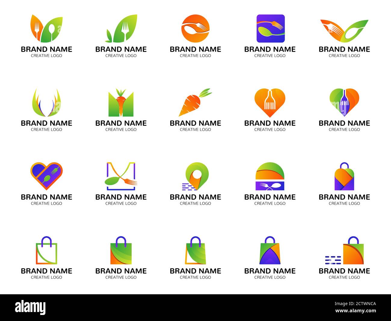 iconic colorful food and shopping logo collection Stock Vector Image ...