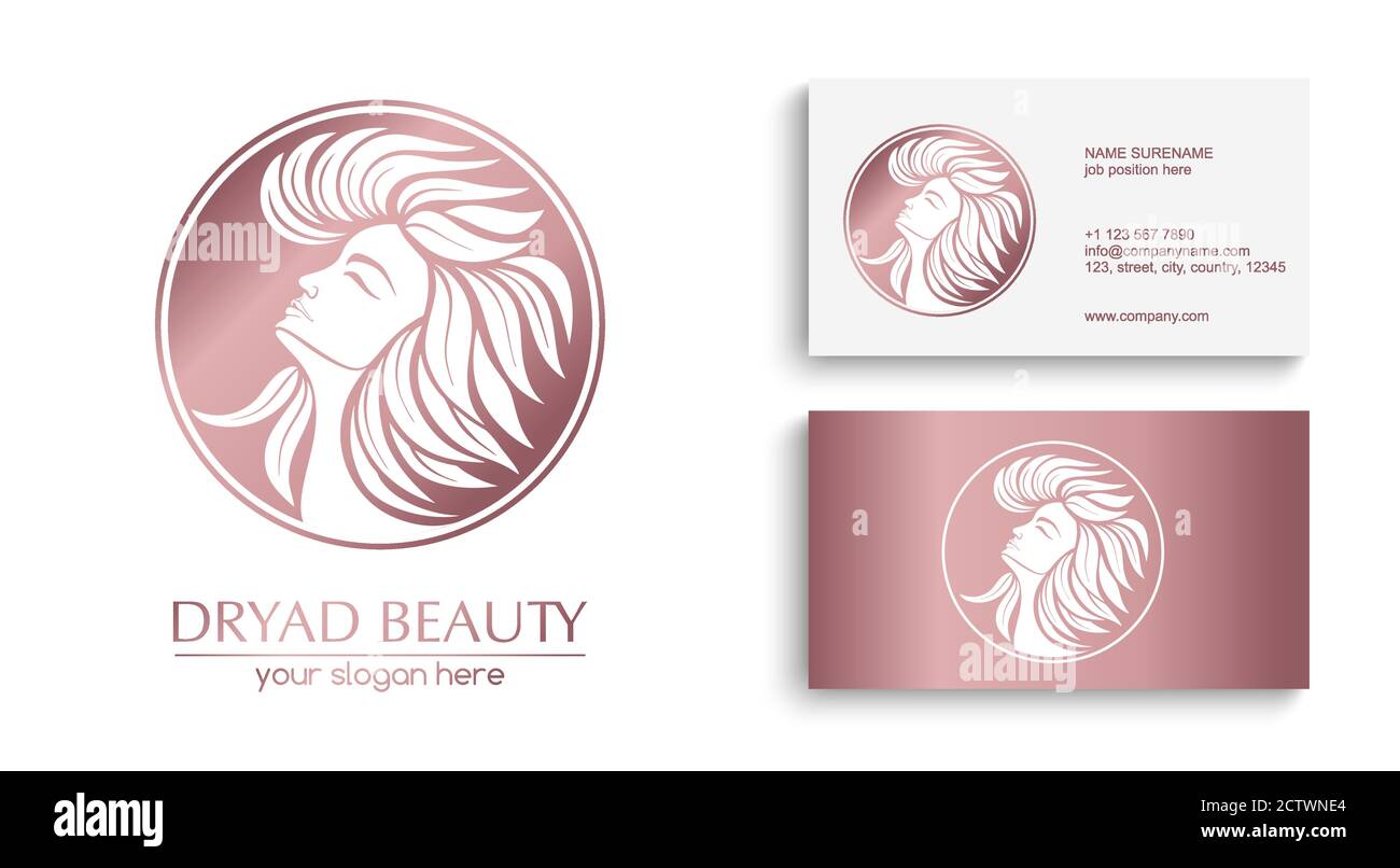 Dryad. Female face logo in profile with leaf hair. Emblem for a beauty ...