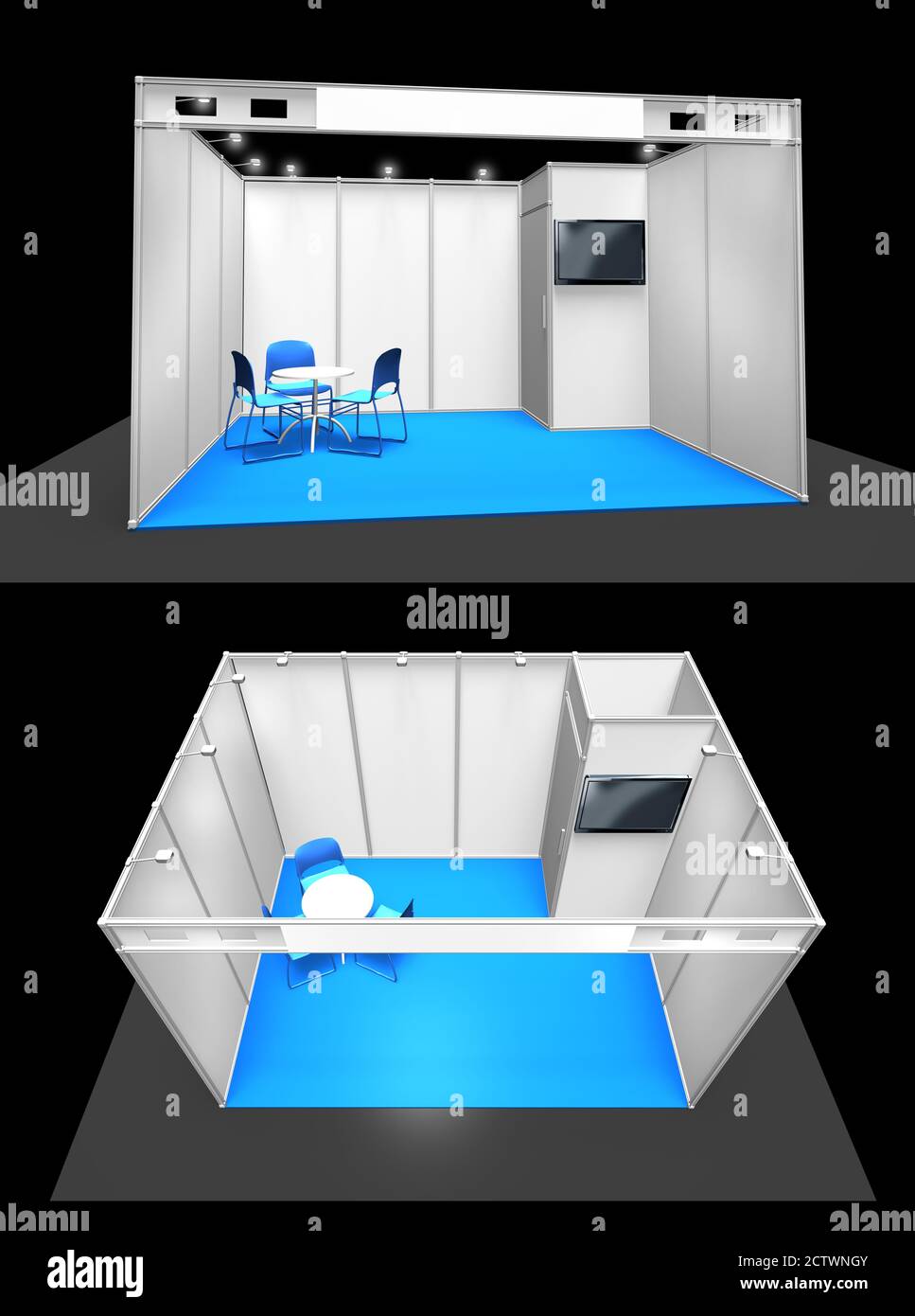 Basic exhibition stand booth construction 3D template, top and front ...