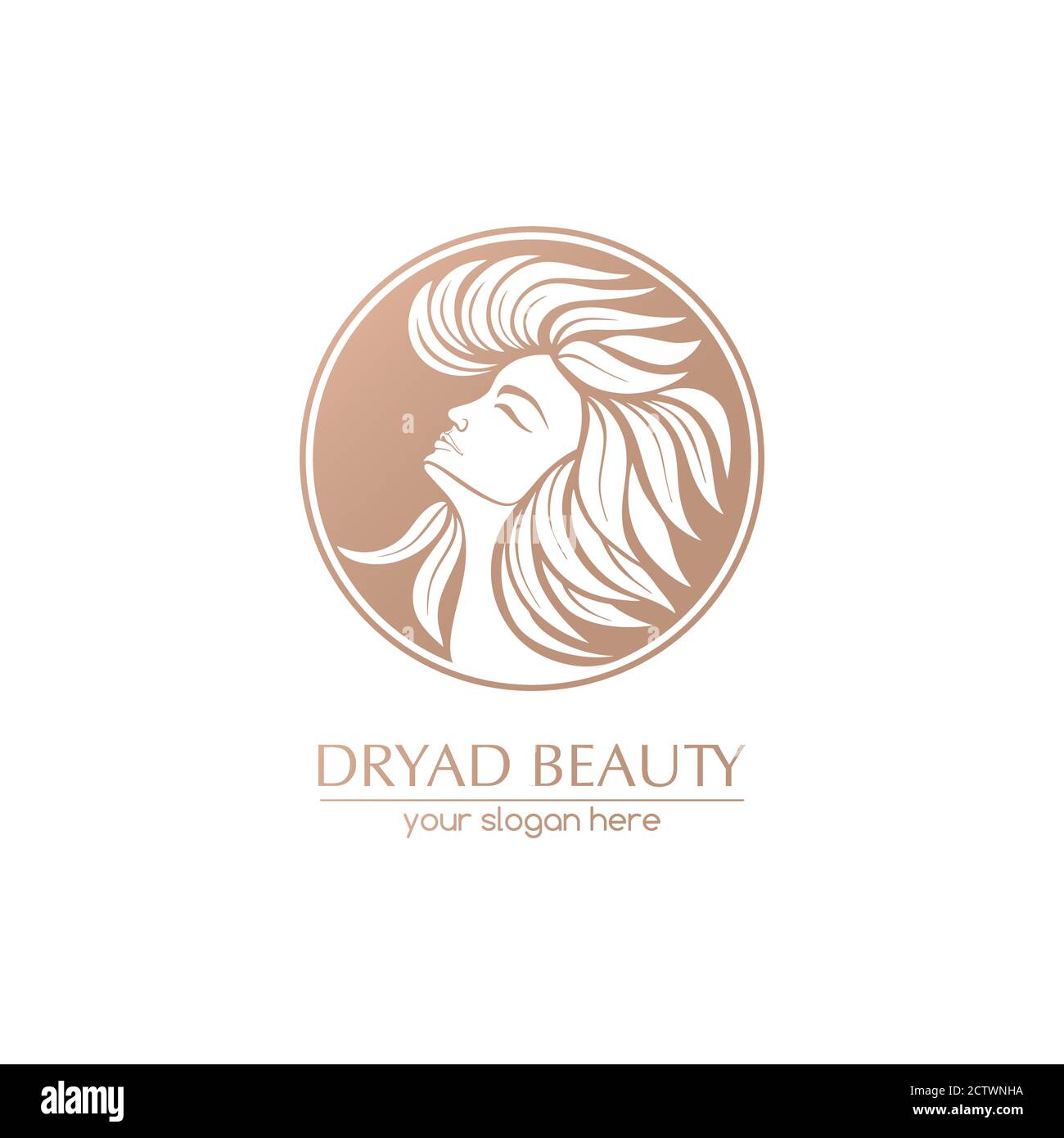 Dryad. Female face logo in profile with leaf hair. Emblem for a beauty ...
