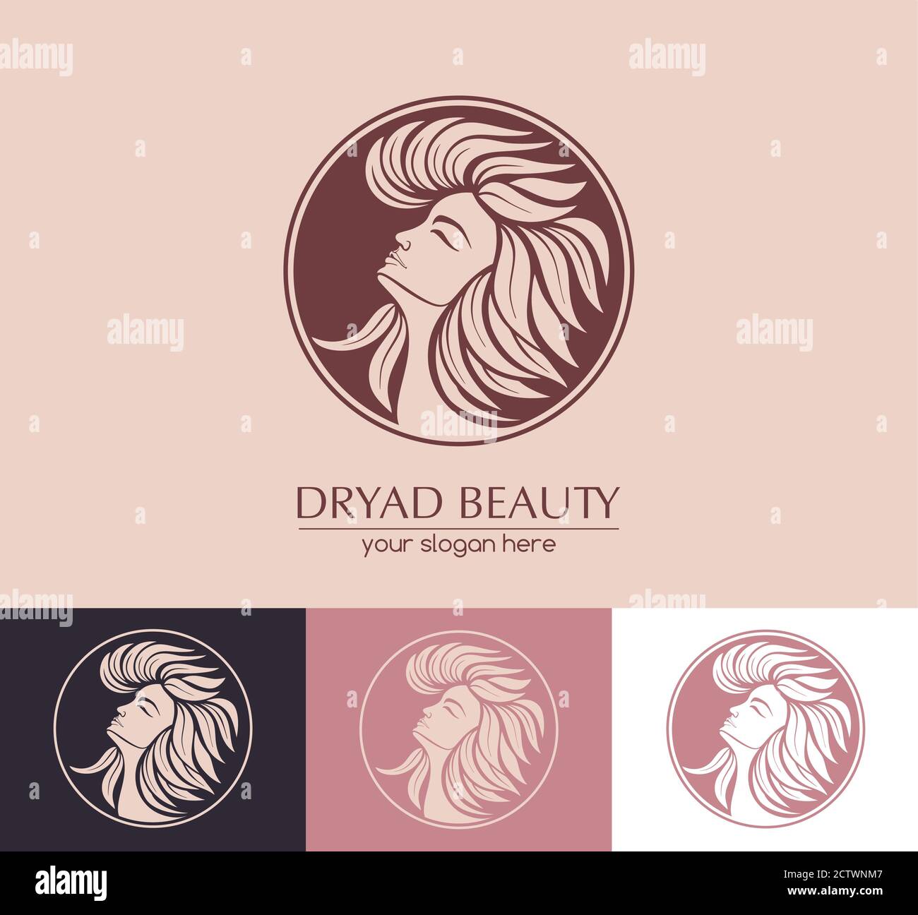 Dryad. Female face logo in profile with leaf hair. Emblem for a beauty ...