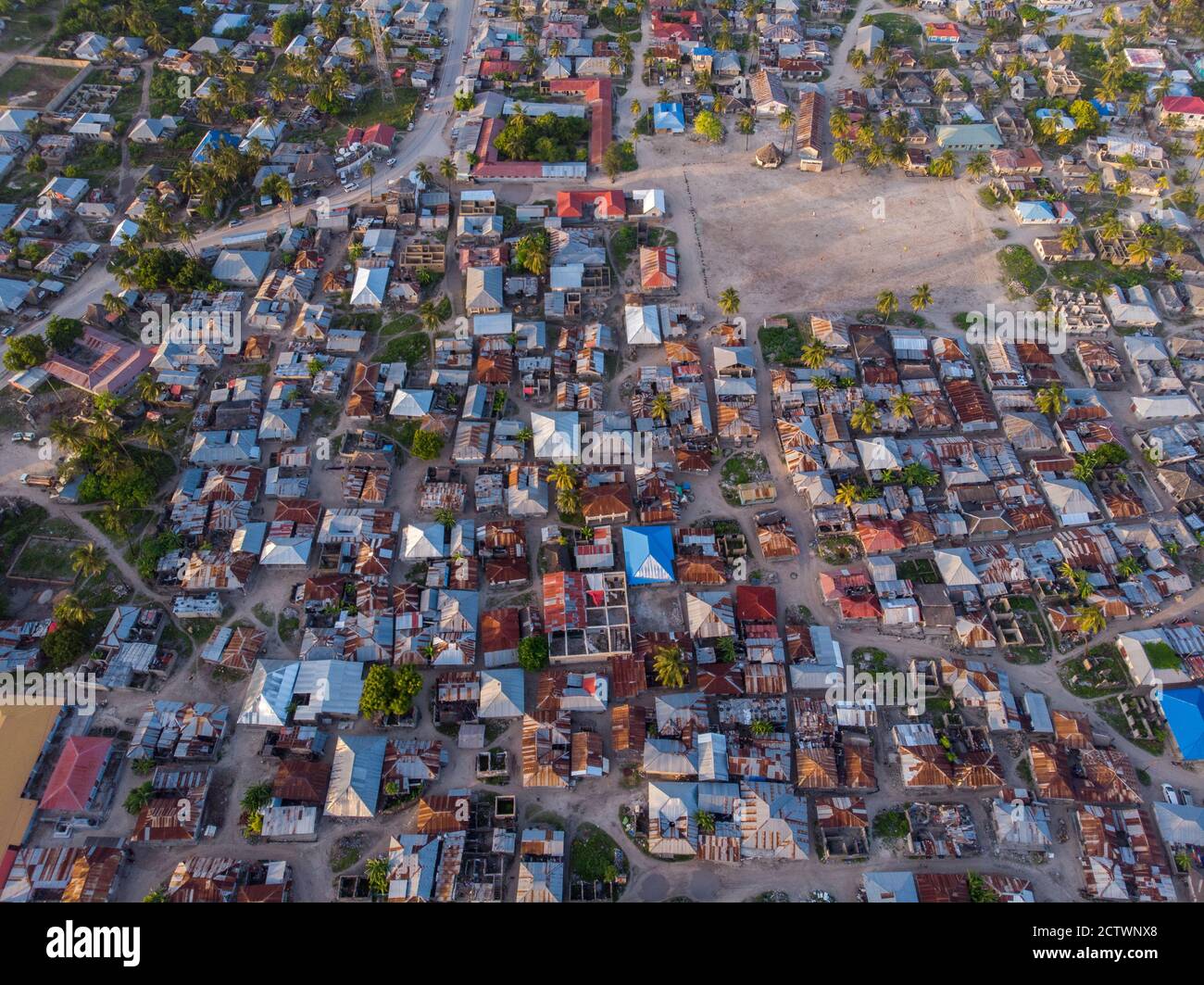 Aerial view on Township Poor Houses favelas in Paje village, Zanzibar ...