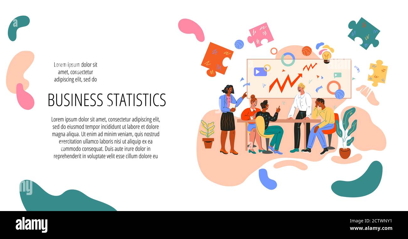 Business statistics and market analytics website banner vector ...