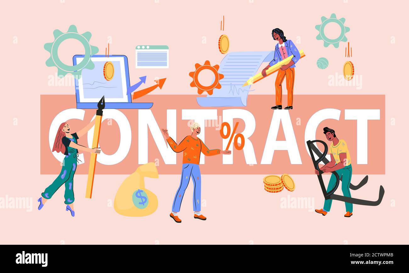 Contract signing and partnership agreement, vector illustration ...