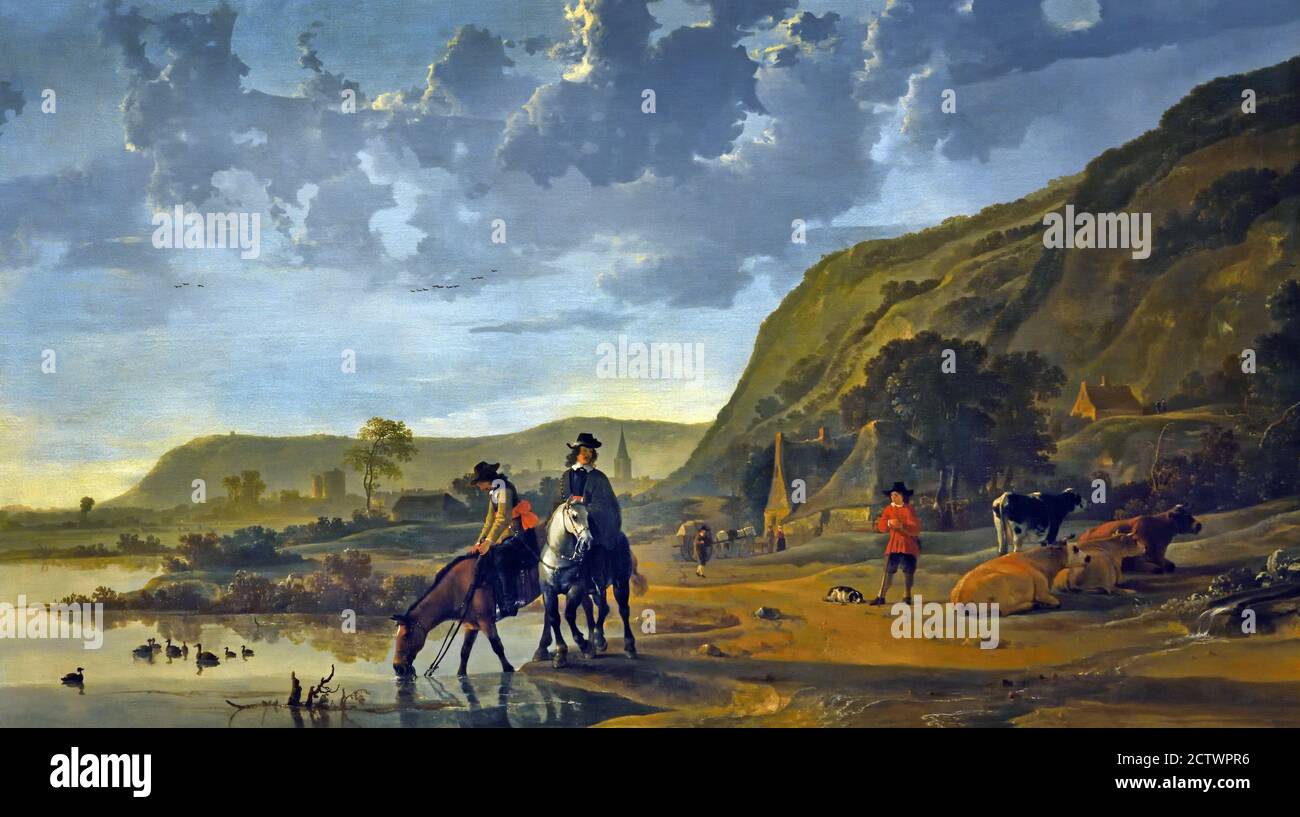 A river landscape with riders 1655 Aelbert Cuyp Dutch The Netherlands ...