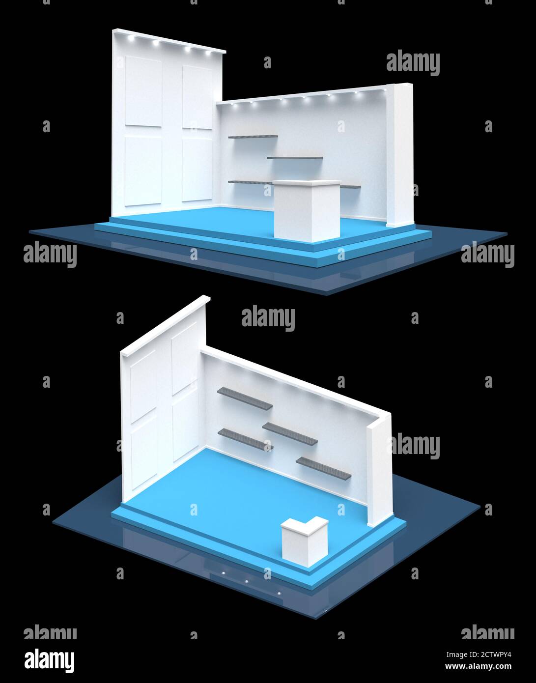 Stylish modern gallery style blank exhibition stand perspective and ...