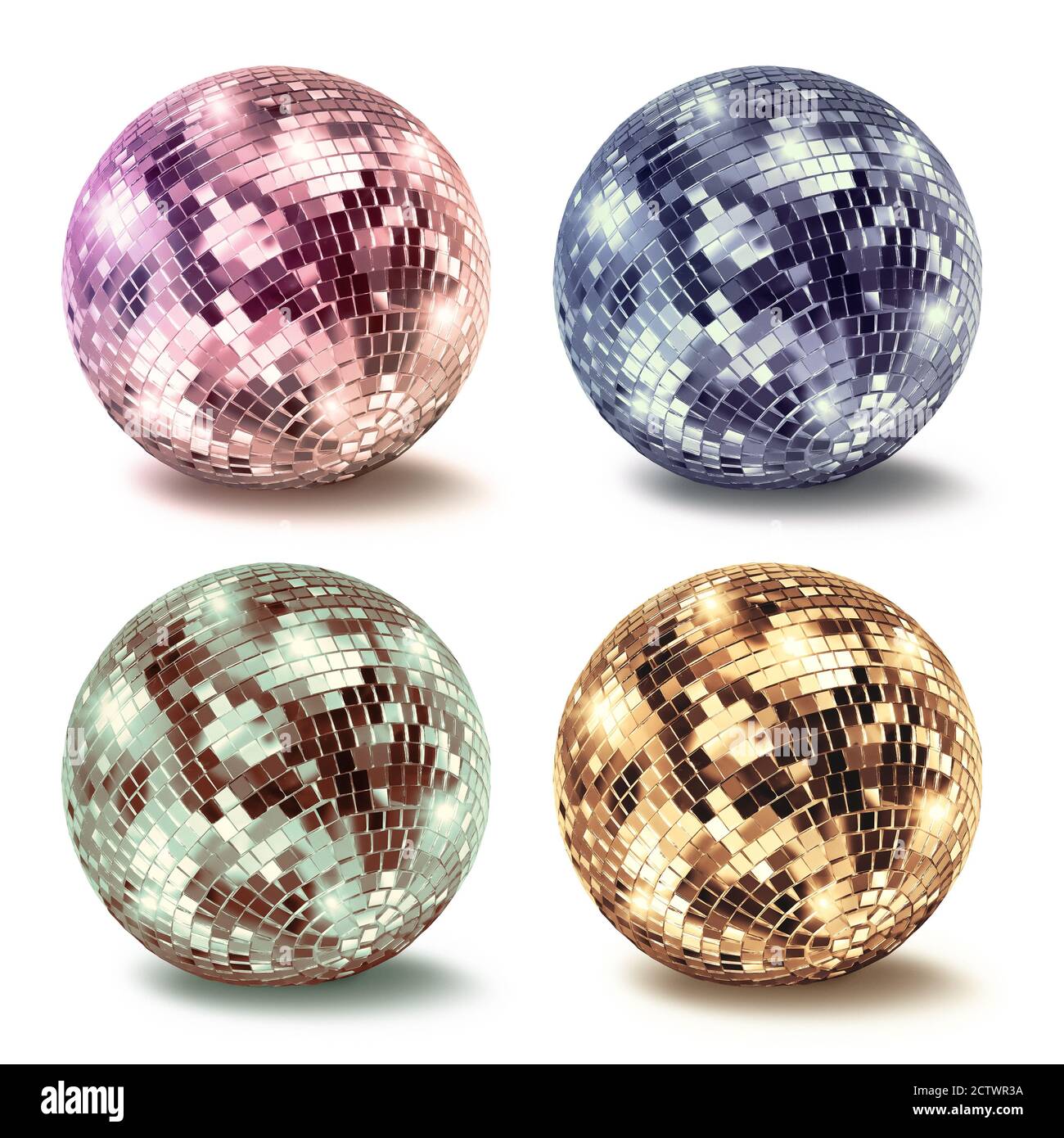 Vintage disco mirror ball collection isolated on white background Stock ...