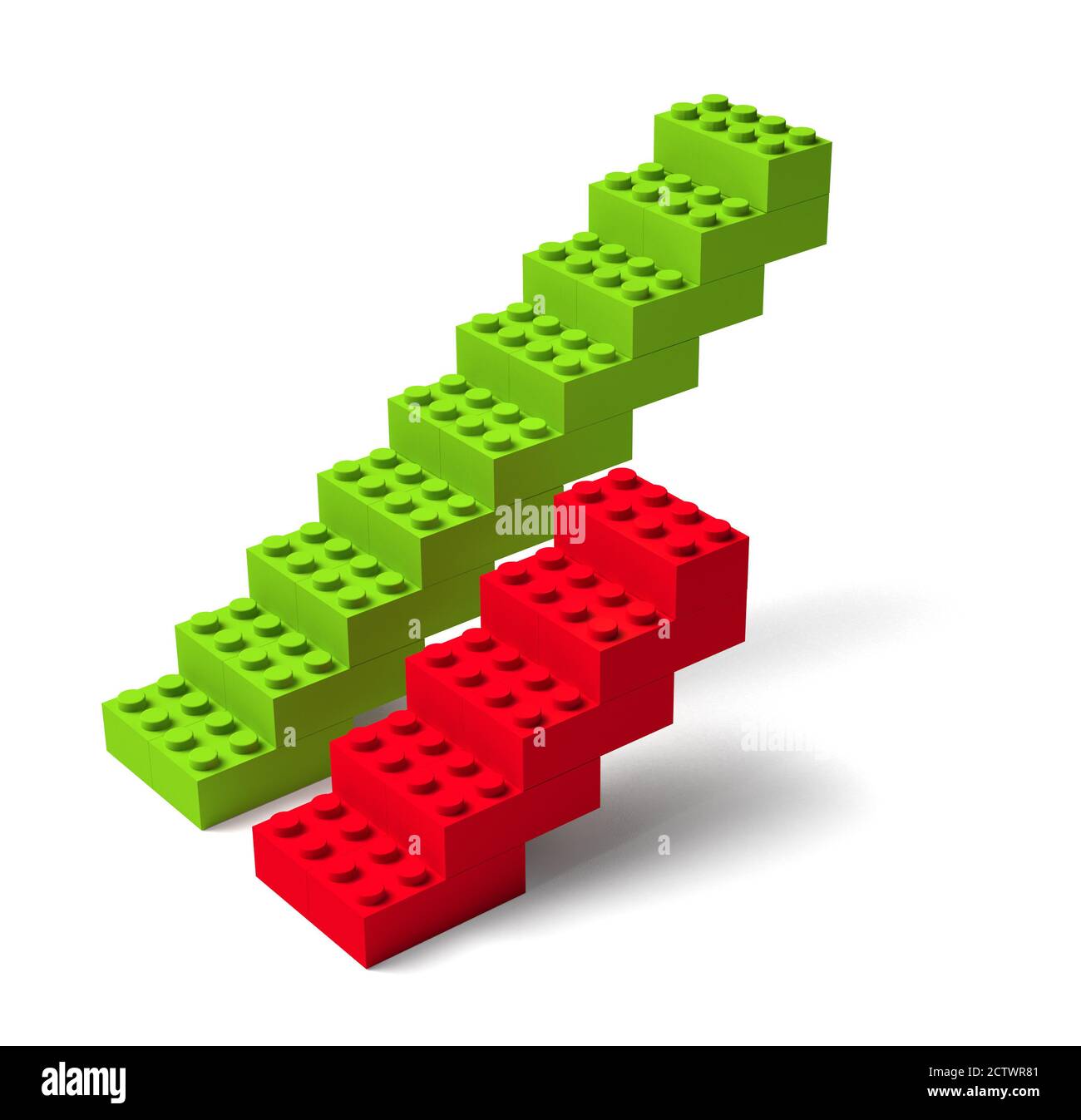 Red and green building block stairs, success and failing concept 3d ...