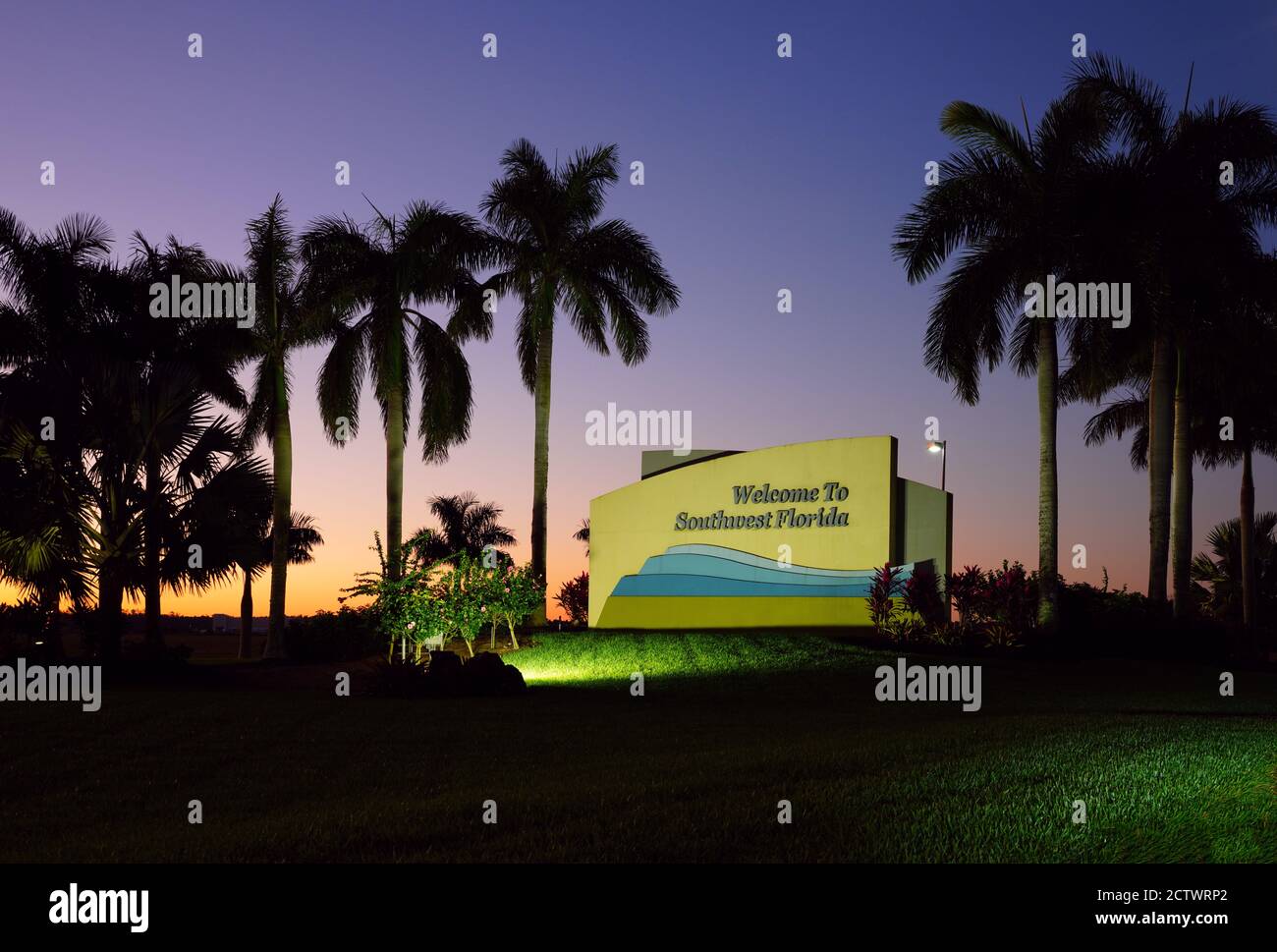 FORT MYERS, FL -25 JAN 2020- Night view of the welcome sign at the ...