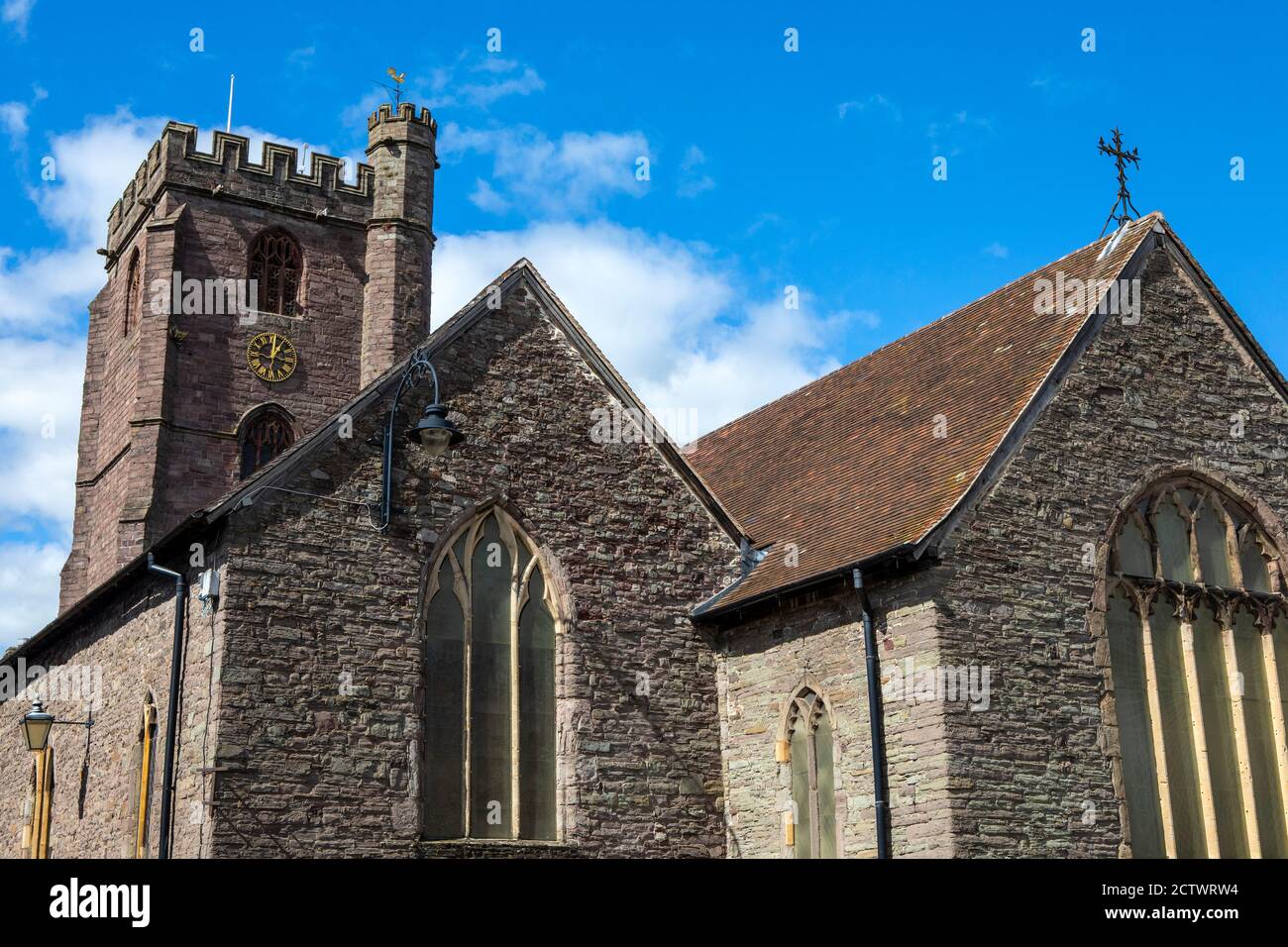The historic St. Marys Church in the town of Brecon in Wales, UK Stock ...